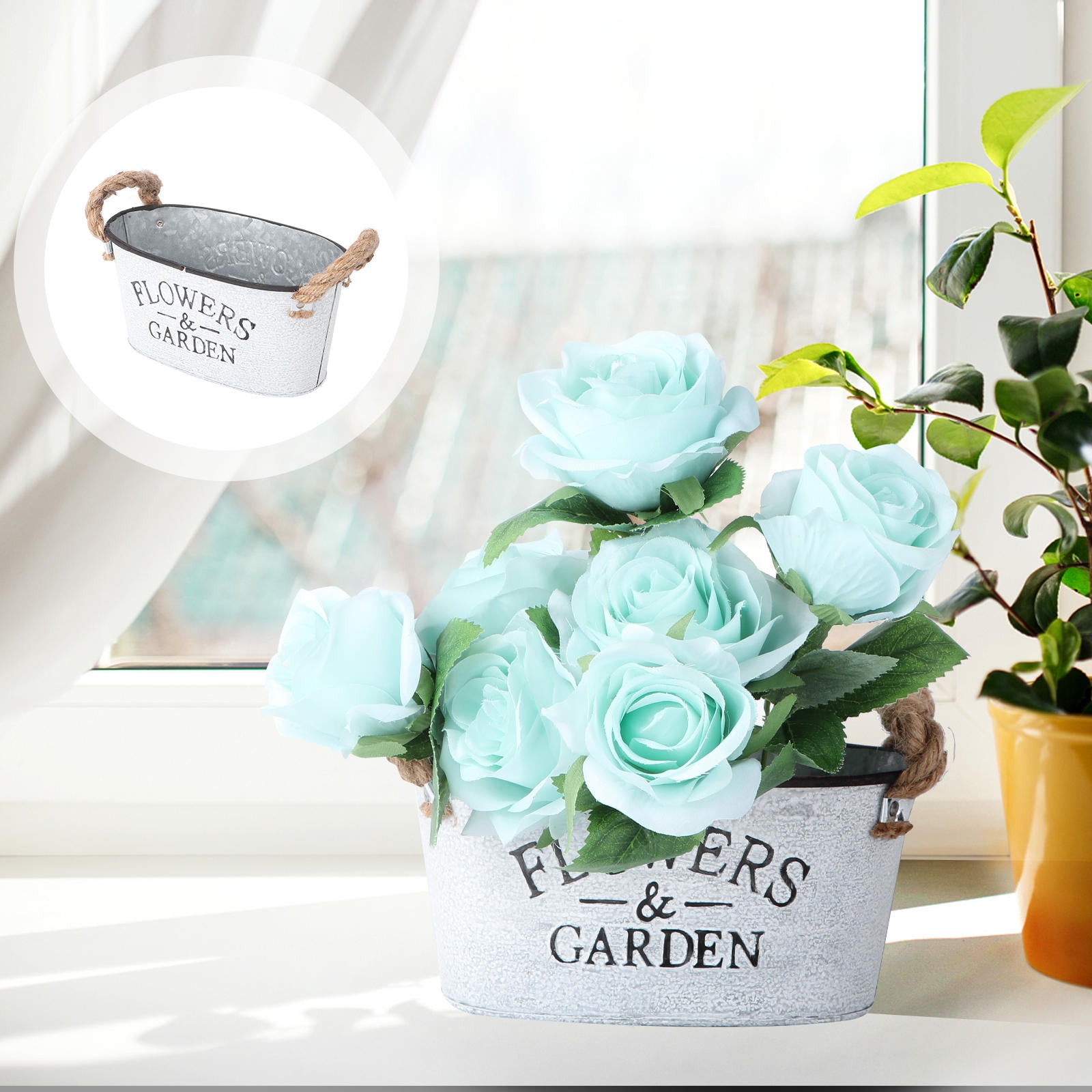 Masteelf Light Grey Iron Flower Pot Decor Adornment for Succulent ...