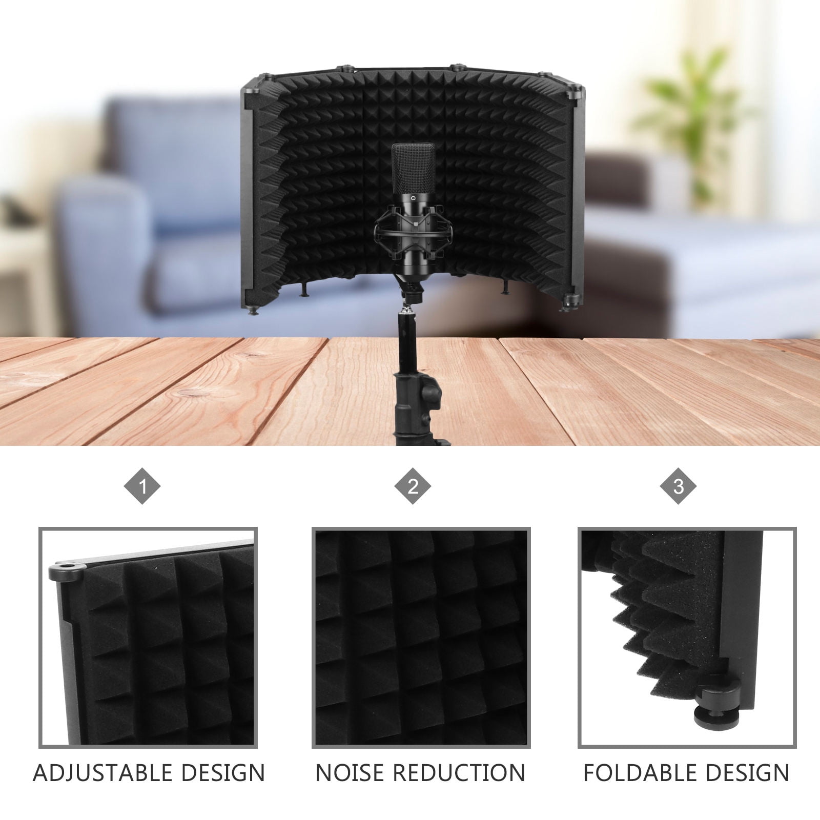 Masteelf Mic Gaming Microphone Soundproof Screen Noise Reduction Shield ...