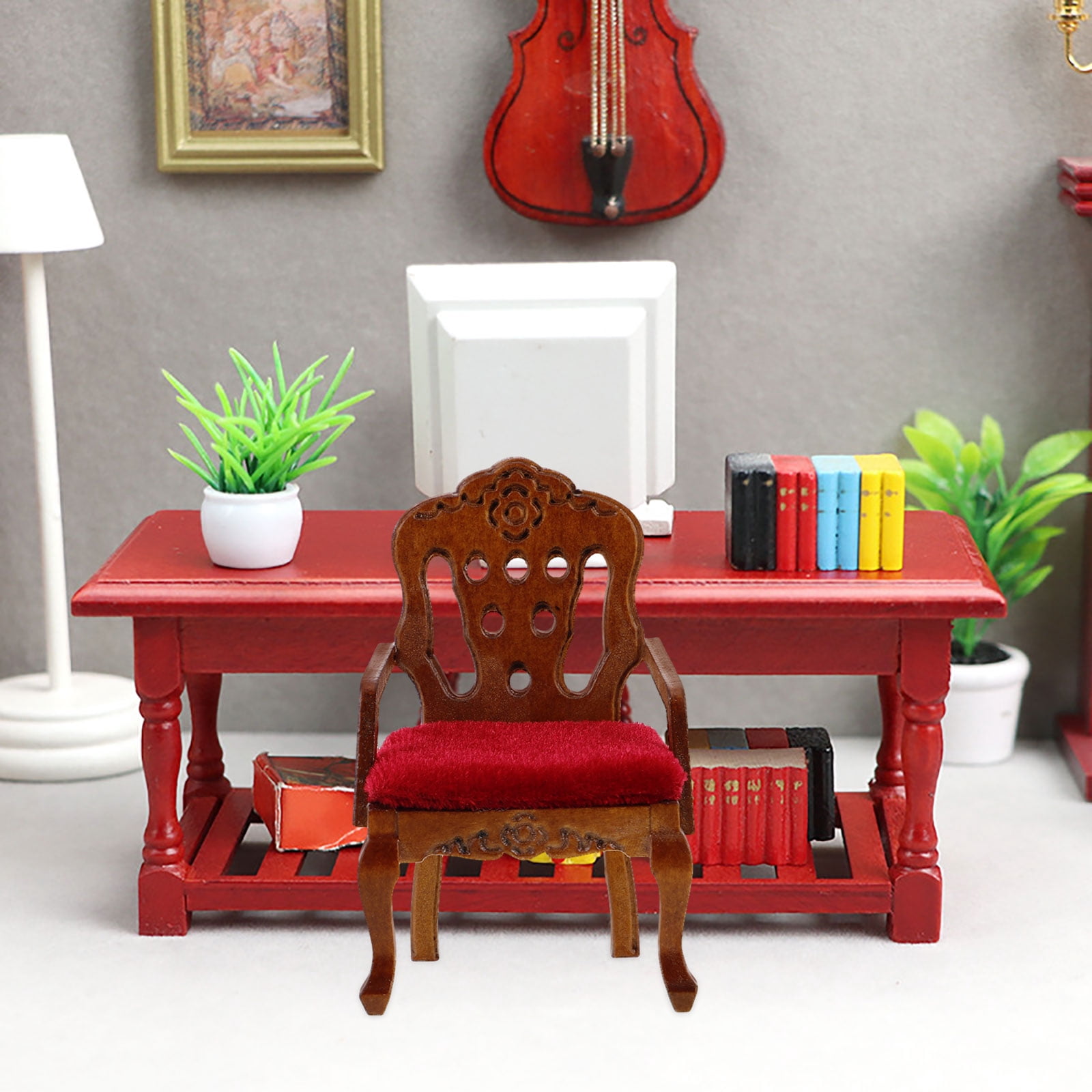 Masteelf 1:12 Scale Miniature Wooden Armchair for Dollhouse Living Room ...