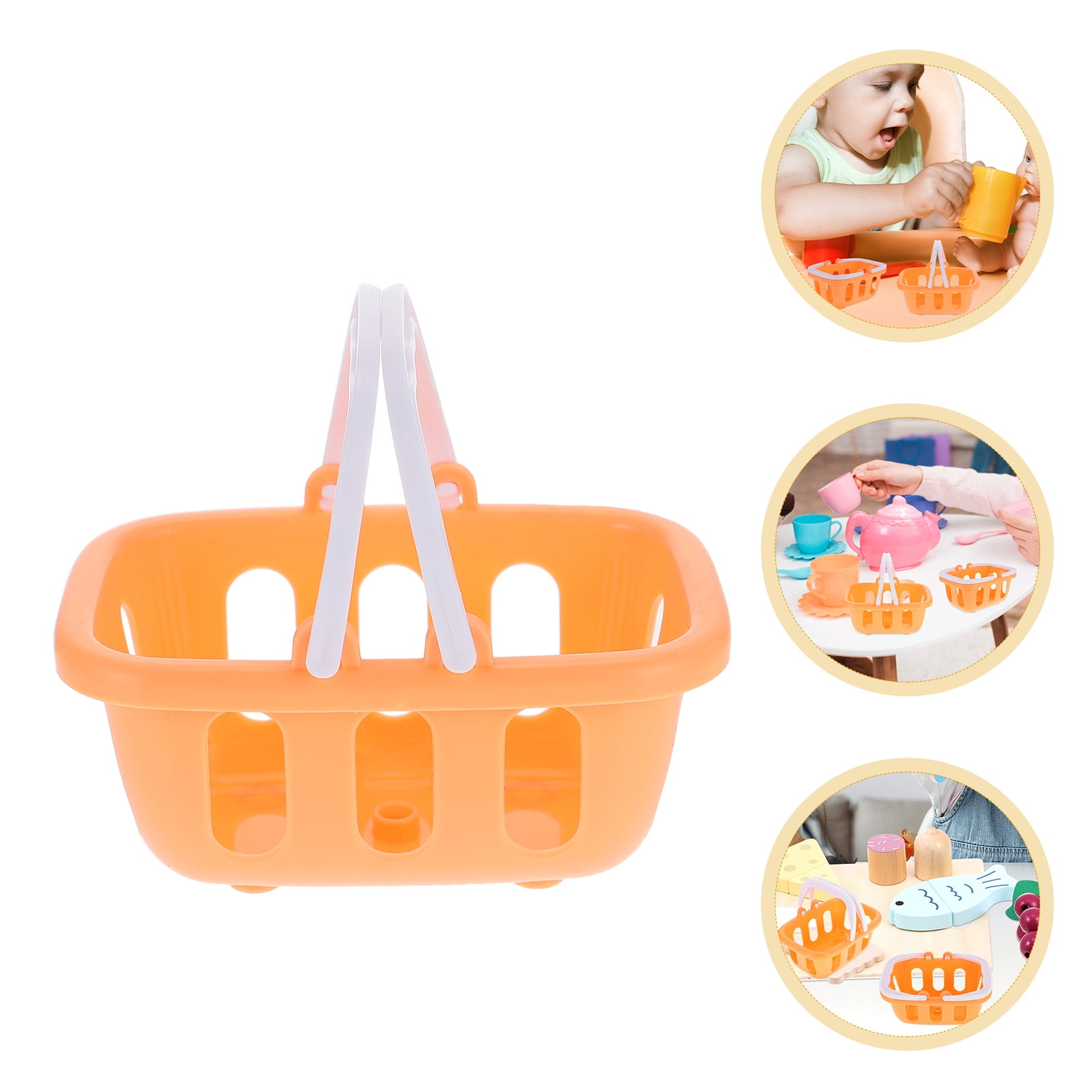 Masteelf Orange Mini Shopping Basket with Handle for Kids Pretend Play ...