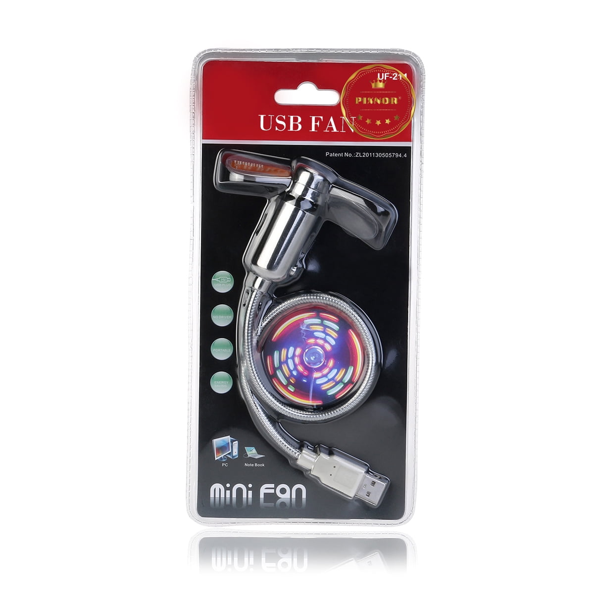 Masteelf PIXNOR Mini USB Fan with 64 Colorful LED Patterns Circular ...