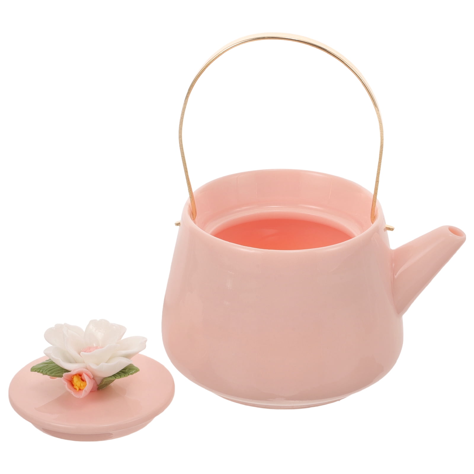 Masteelf Pink Ceramic Tea Pot with Flower Design for Home Use and ...