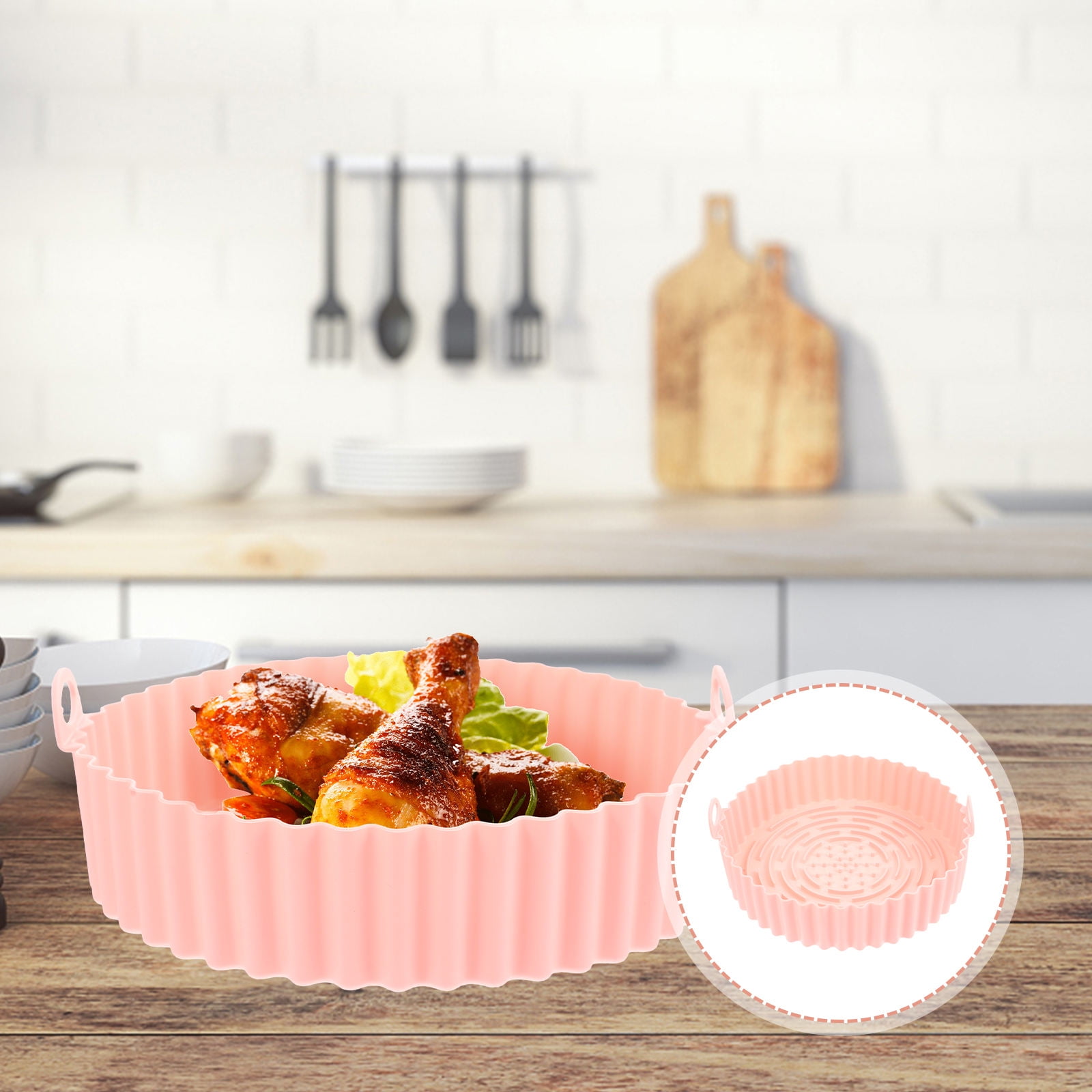 Masteelf Pink Silicone Baking Liner with Handles for Air Fryer Great ...