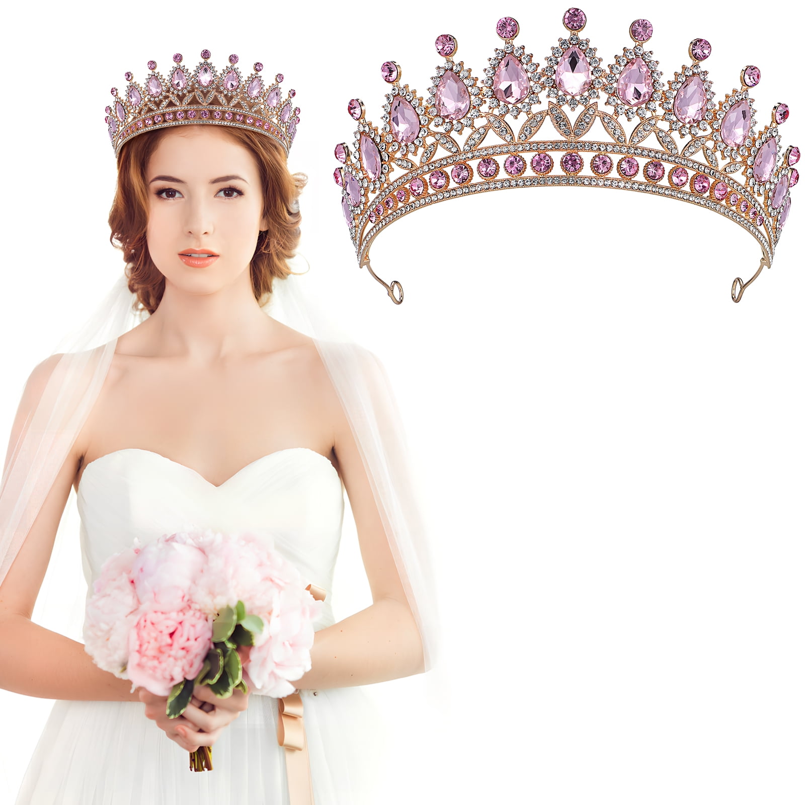 Masteelf Pink Tiara Diamond Crown Hair Accessory Miss Bride - Walmart.com