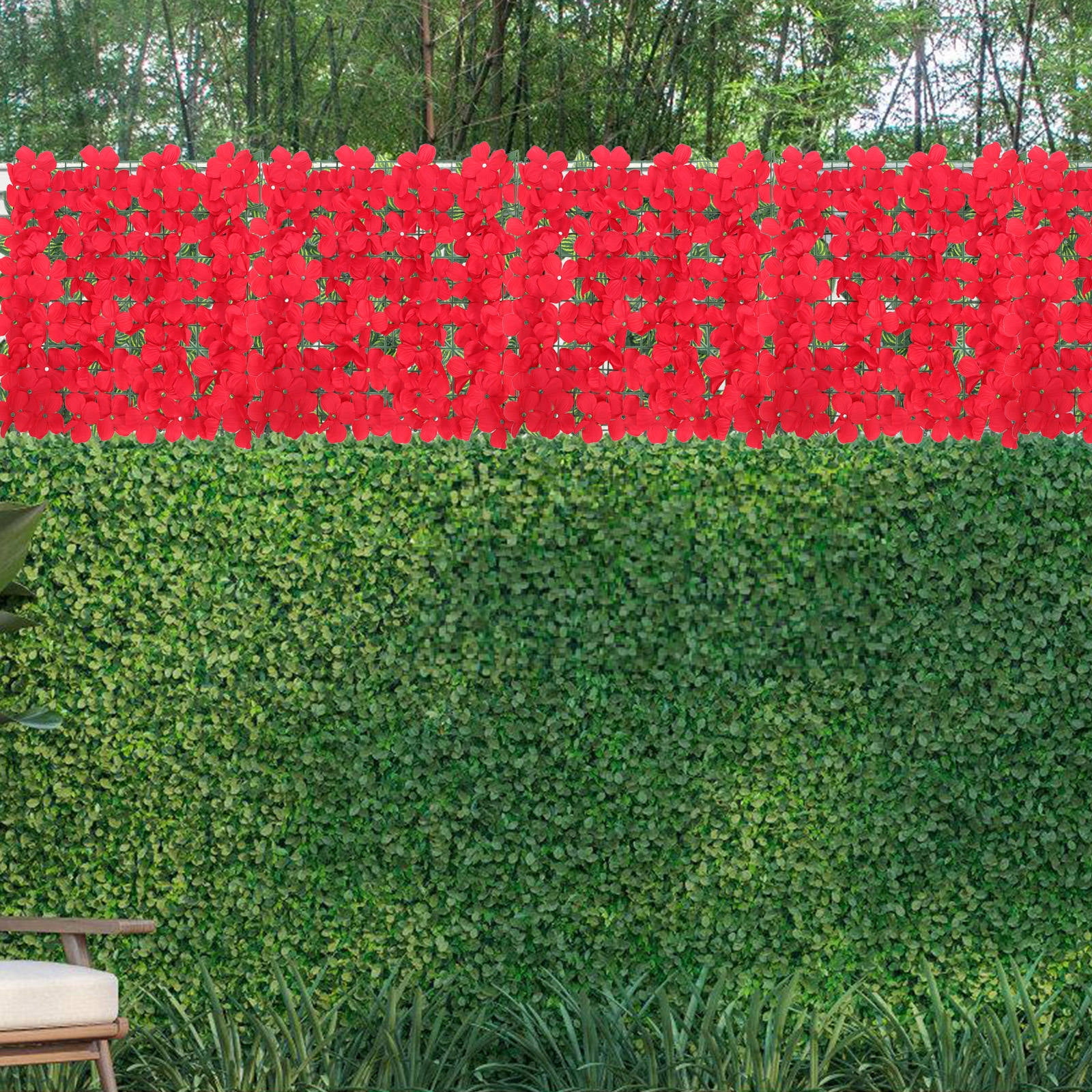 Masteelf Plant Rattan Fence Faux Flower Trellis Garden Edger Wall Red ...