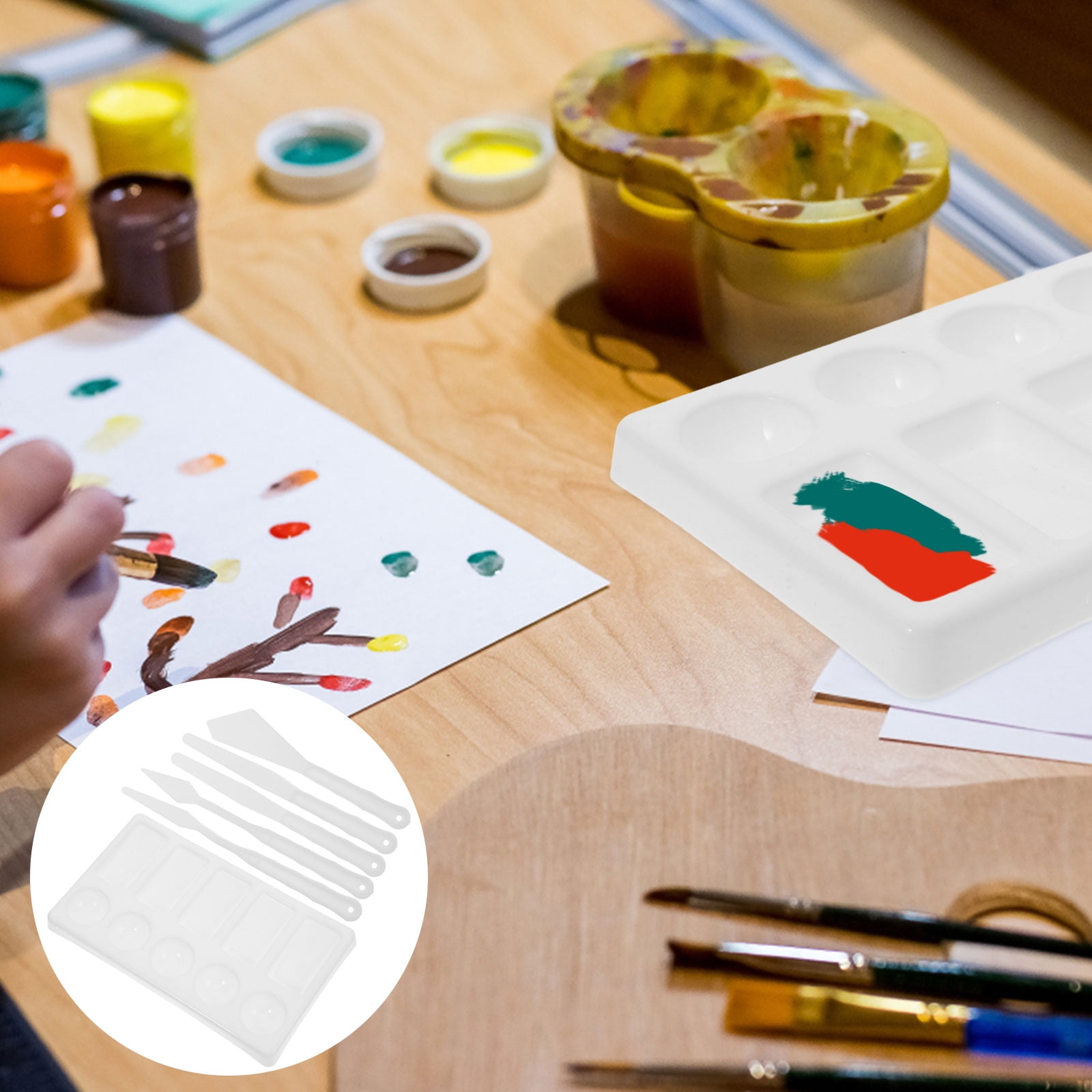 Masteelf Plastic Artist Paint Palette Tray and Painting Scraper Set ...