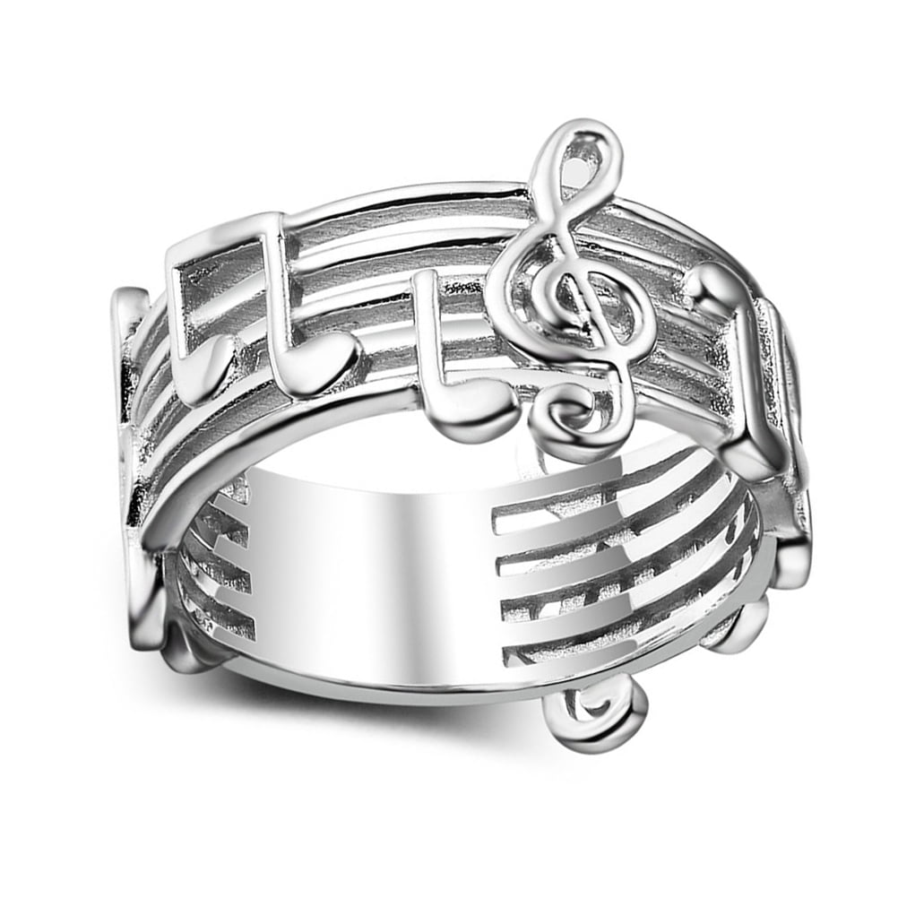 Masteelf Platinum Plated Euryprosopic Rings Musical Note Pattern Rings ...