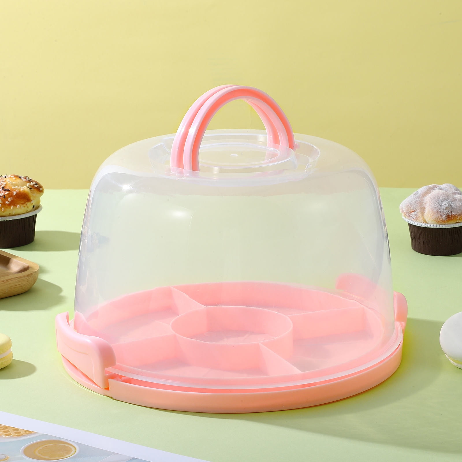 HEATSHAKING Small Cake Carriers Pink PP Plastic 1 Set for Non-Slip Base ...