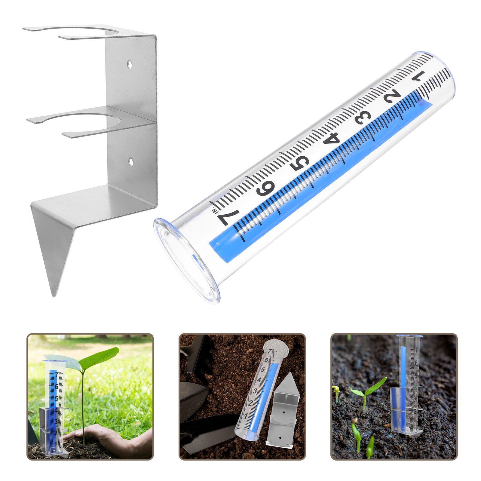 Masteelf Rain Gauge with Stainless Steel Rack Holder Rainfall Measuring ...