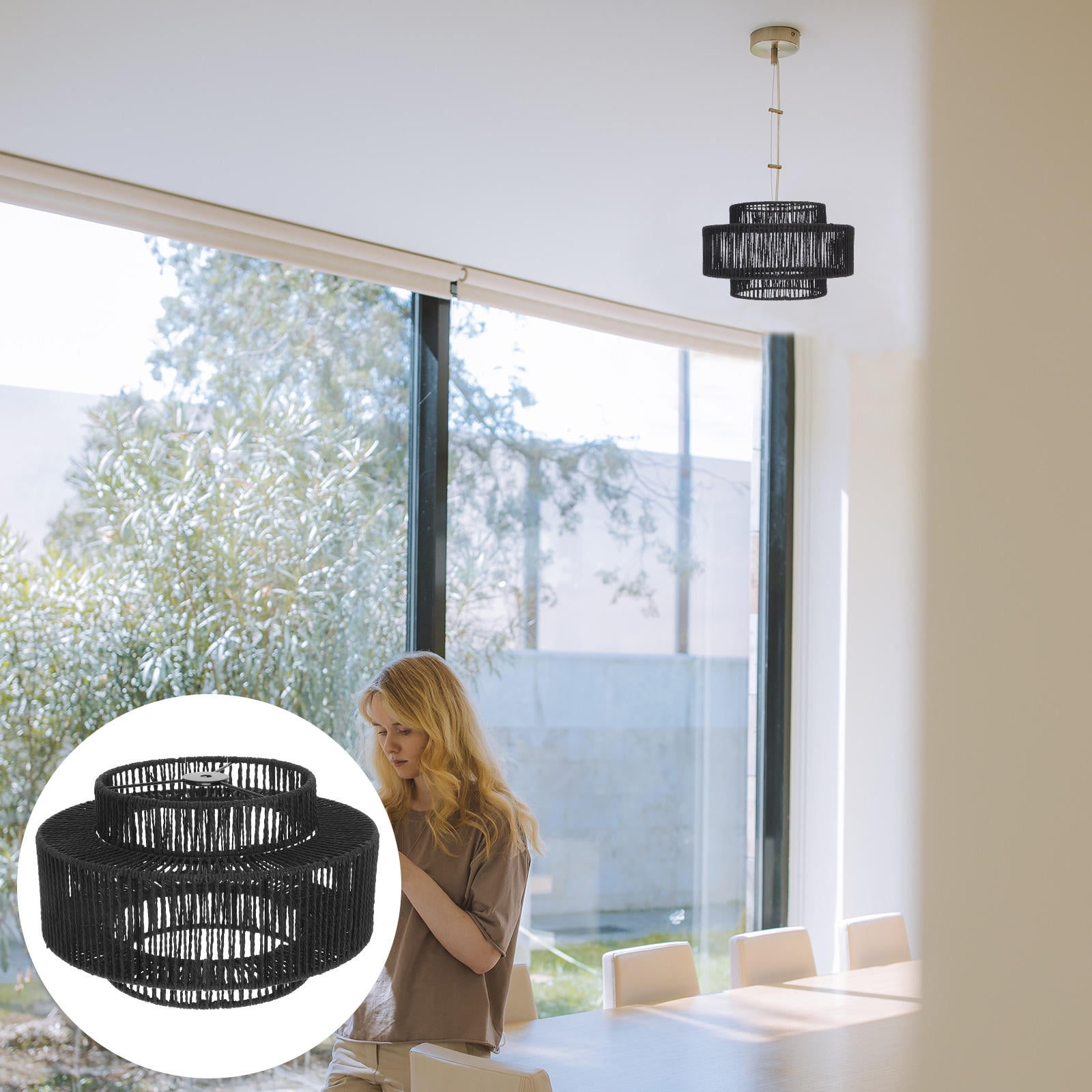 Masteelf Rattan Pendant Lamp Shade Vintage Hanging Lamp Shade Woven ...