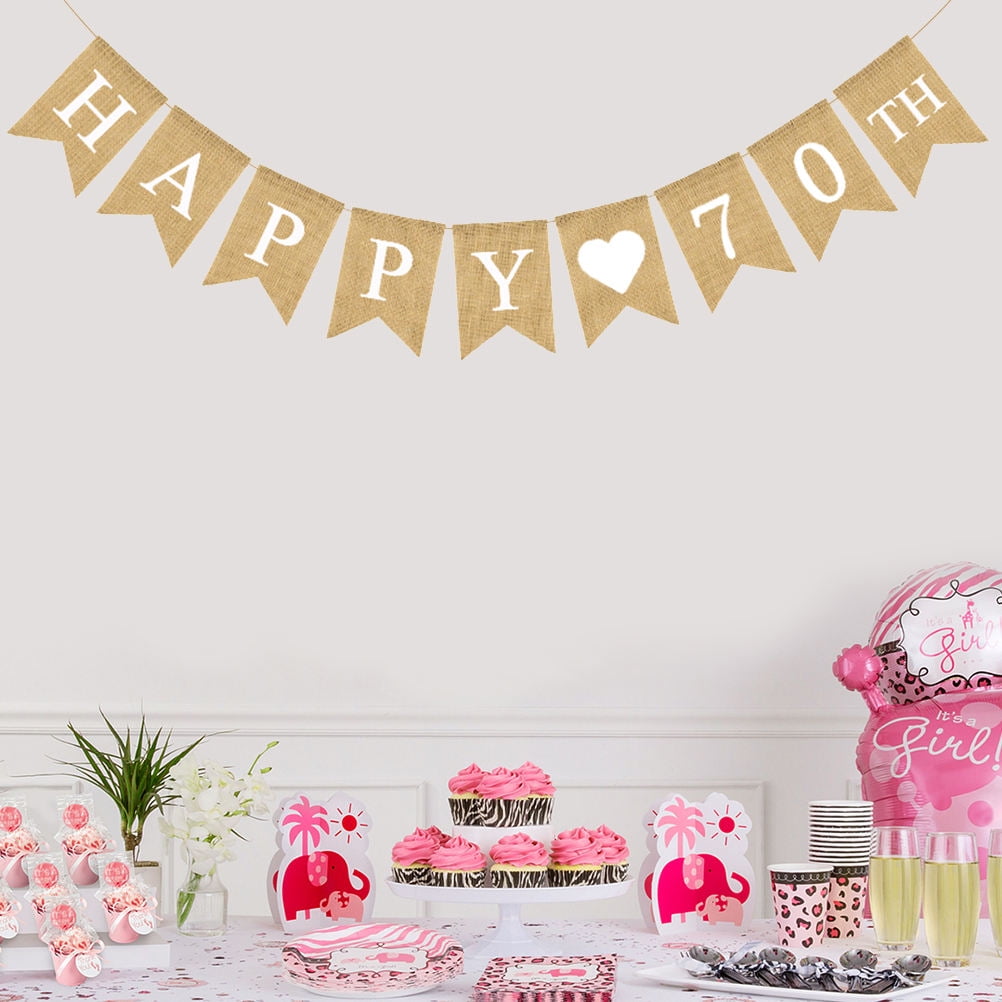 Masteelf Retro Linen Banner Happy 70th Birthday Party Swallowtail Flag ...