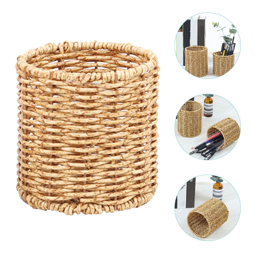 Masteelf Round Pen Holder Pencil Container Woven Imitation Rattan ...