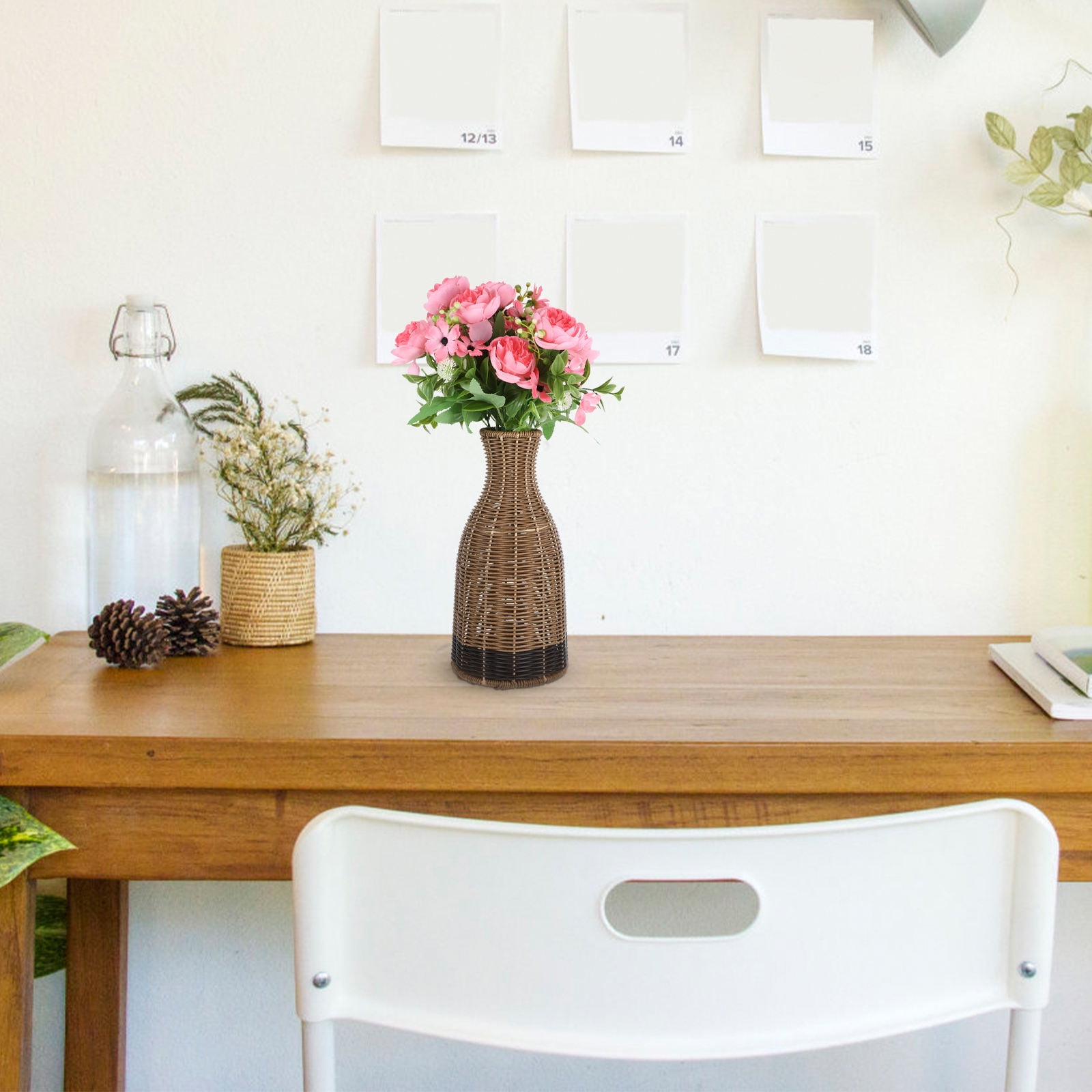 Masteelf Rustic Flower Basket Flowers Vase Office Plastic Rattan ...