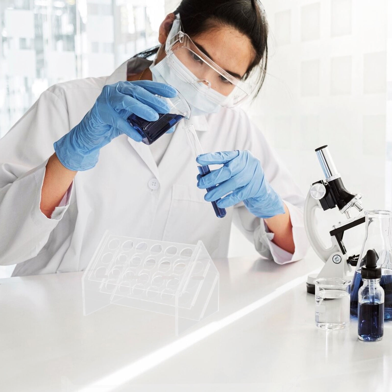 Masteelf Slant Clear Test Tube Rack 18 Well Centrifuge Tubes Holder ...