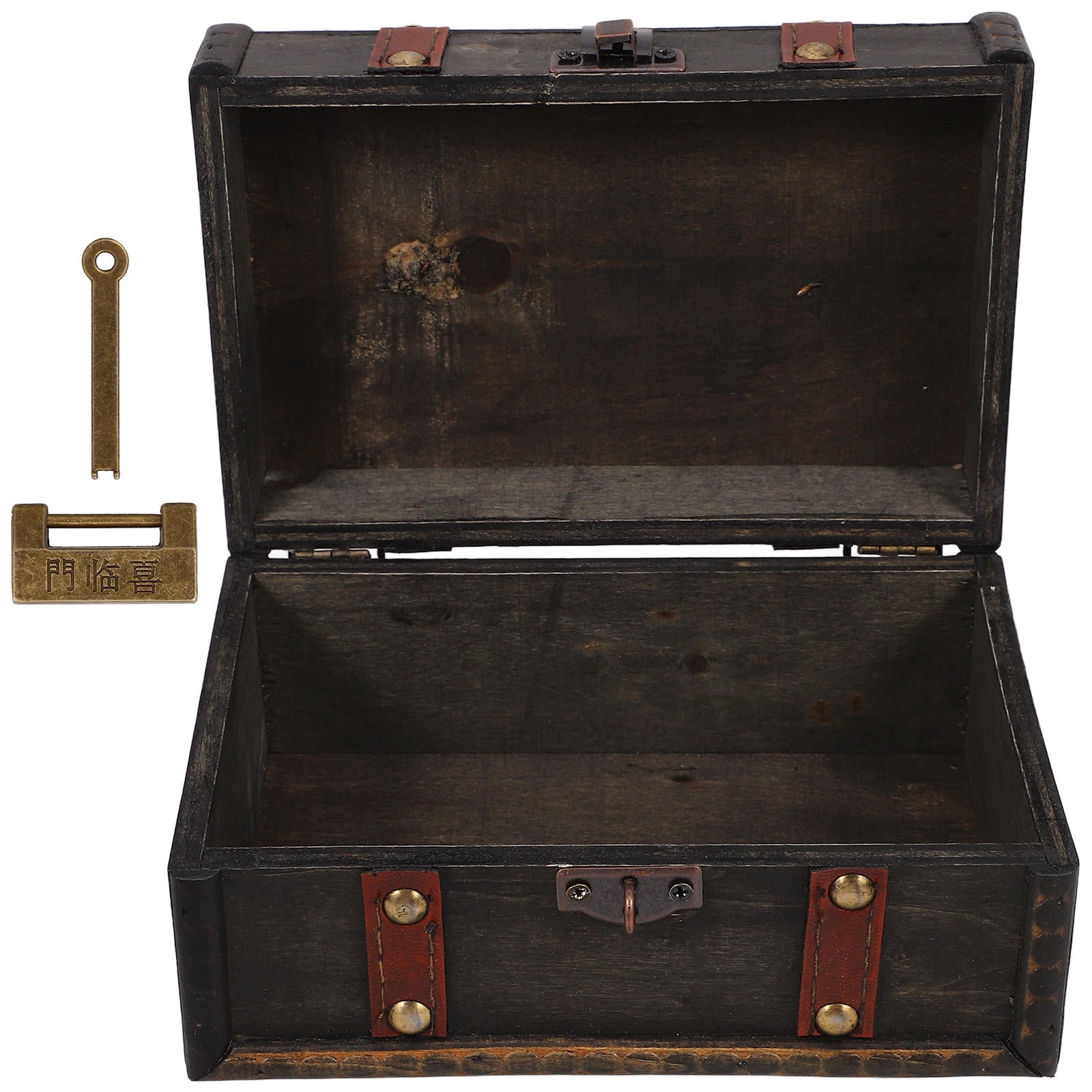 Masteelf Small Wooden Treasure Chest with Lock for Storing Jewelry ...
