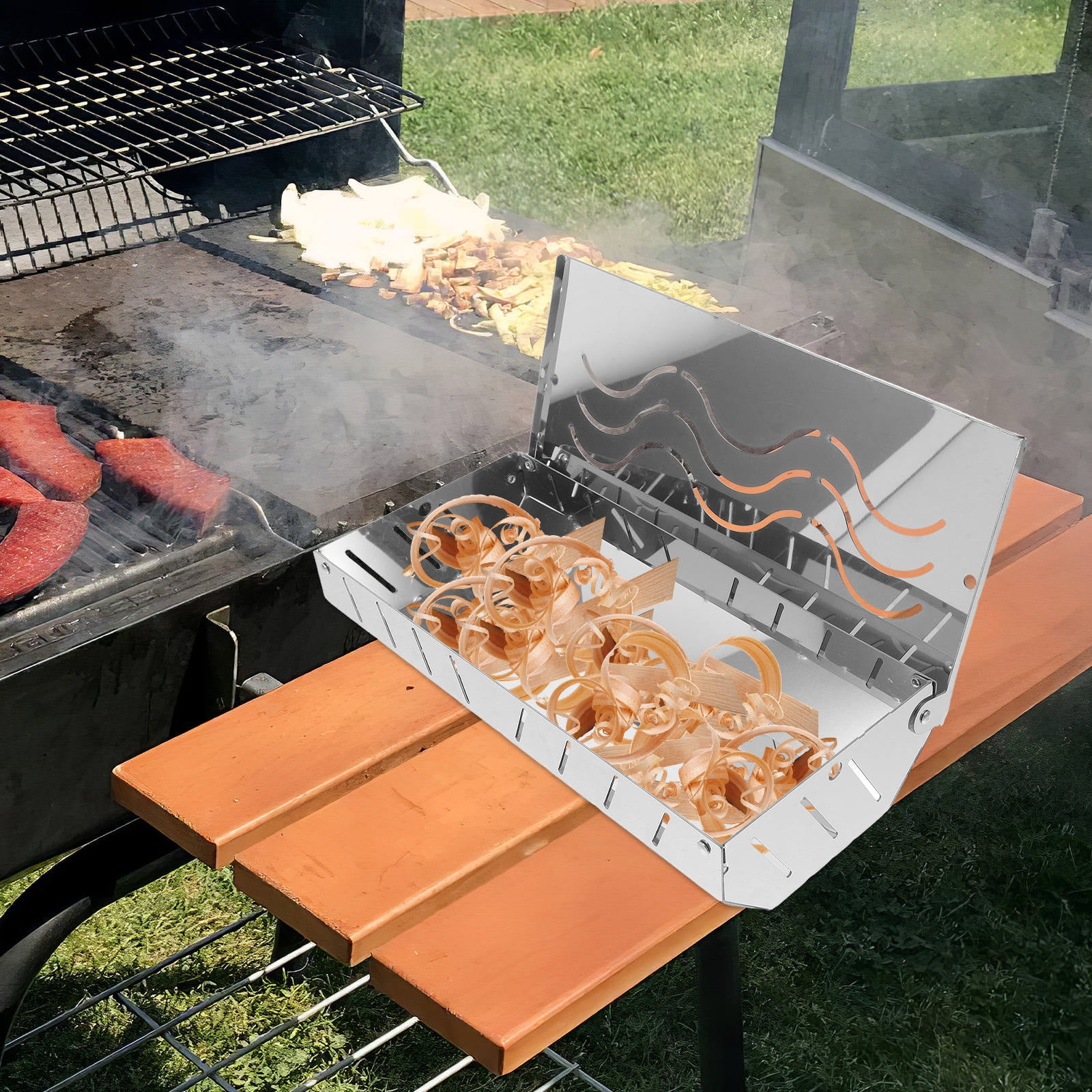 Masteelf Stainless Steel Gas Grill Smoke Boxes Nonstick Bbq Wood Chip ...