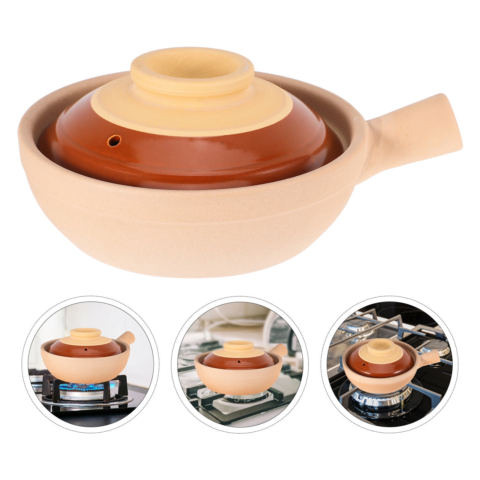 Masteelf Terracotta Rice Pot Ceramic Porridge Pot with Lid Traditional ...