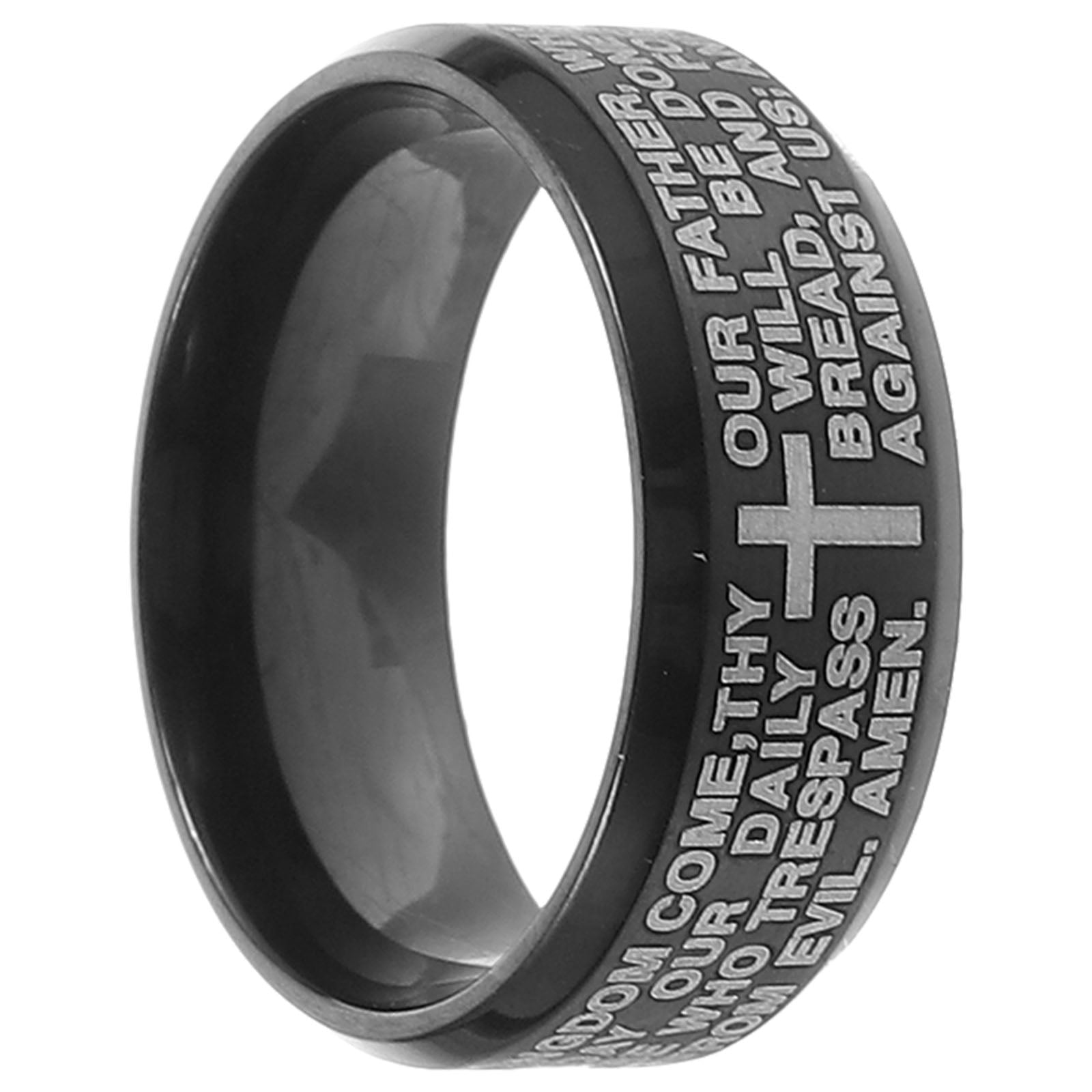 Masteelf Titanium Steel Hand Ornament Biblical Ring Prayer Cross Ring ...