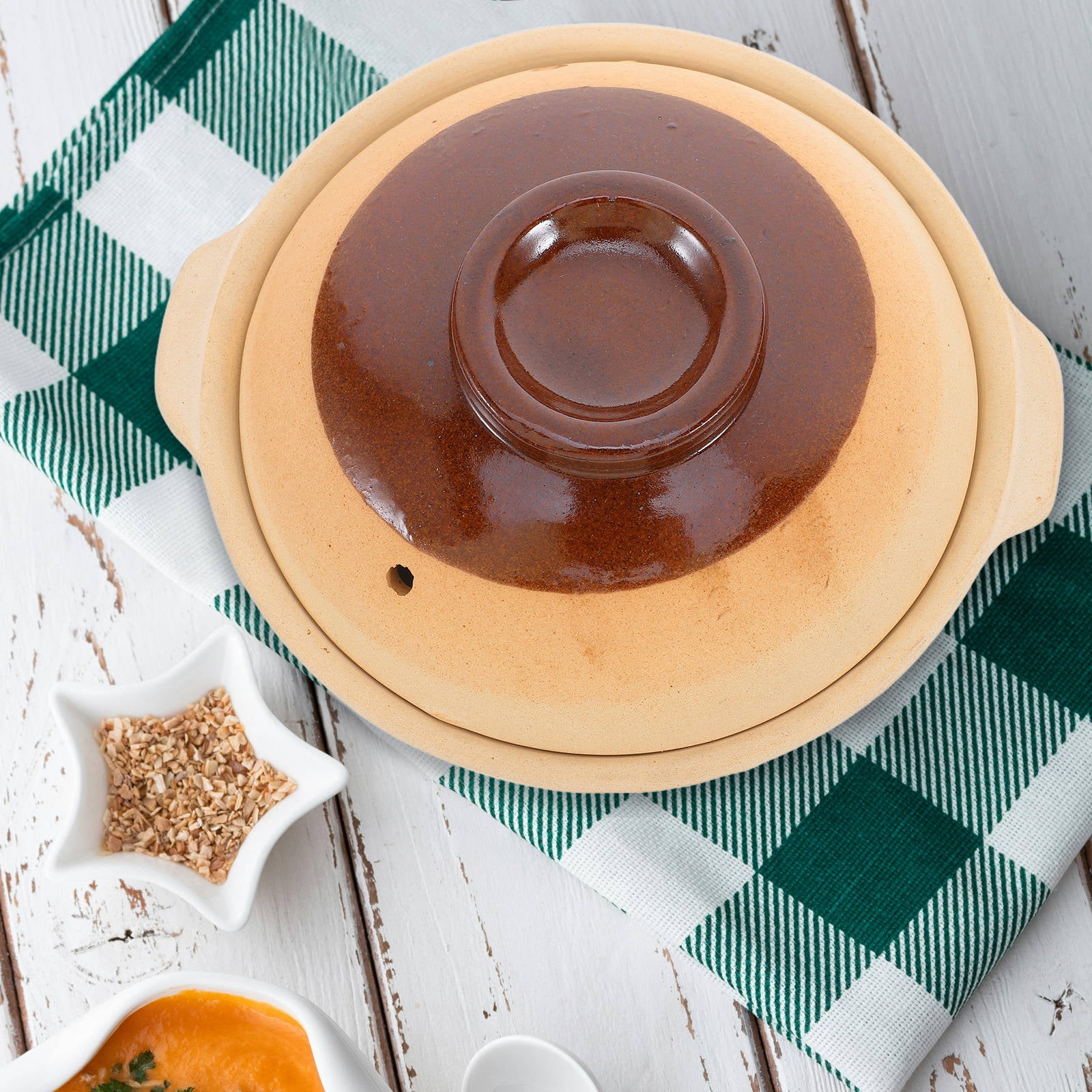 Masteelf Vintage Terracotta Porridge Pot Ceramic Soup Pot with Lid ...