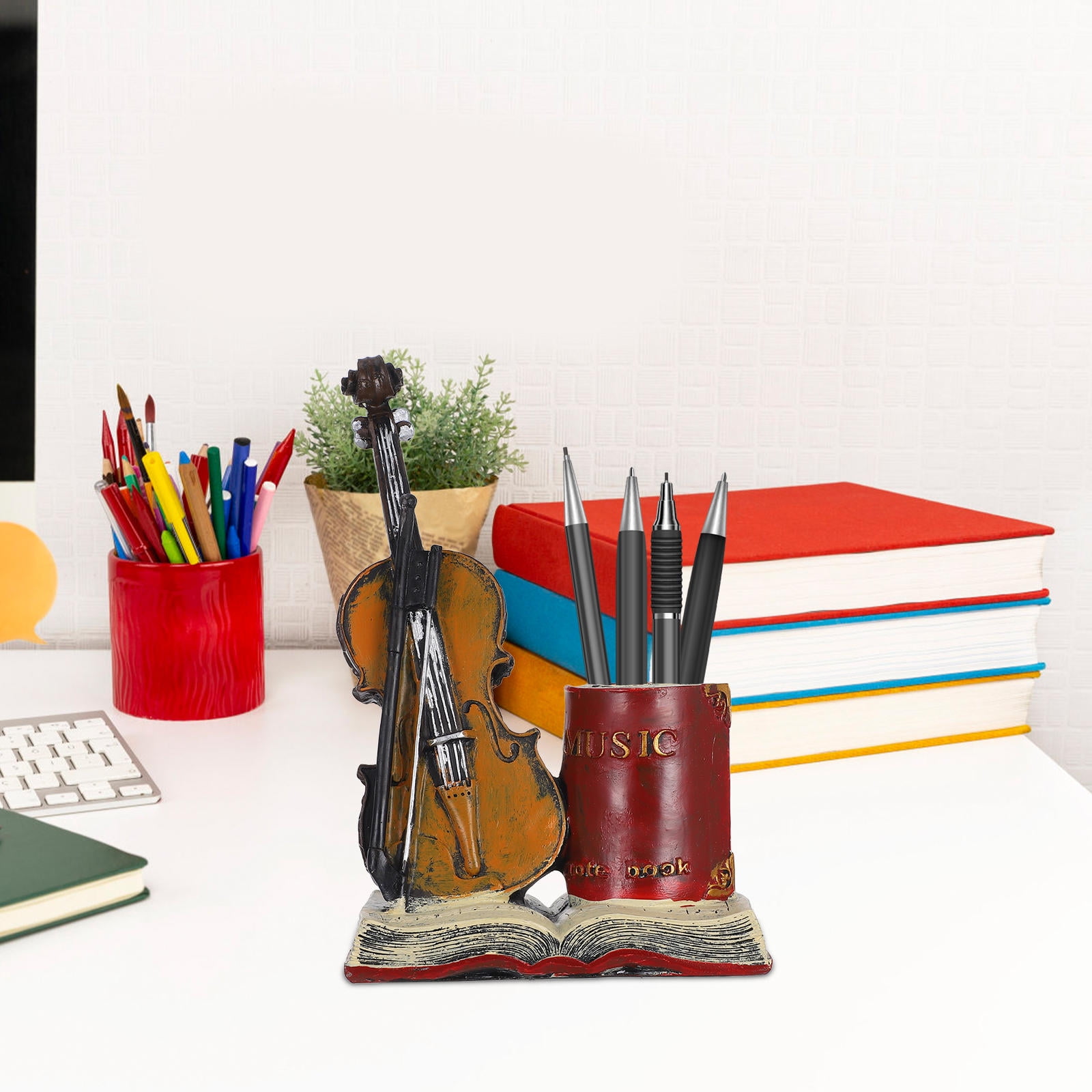 Masteelf Violin Pen Holder Decor Crafts Ornaments for Home Office ...
