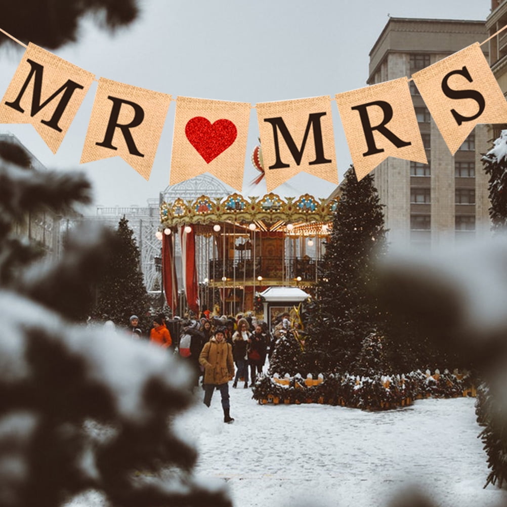 Masteelf Wedding Banner Swallowtail Flag Retro Linen Pull MR MRS ...