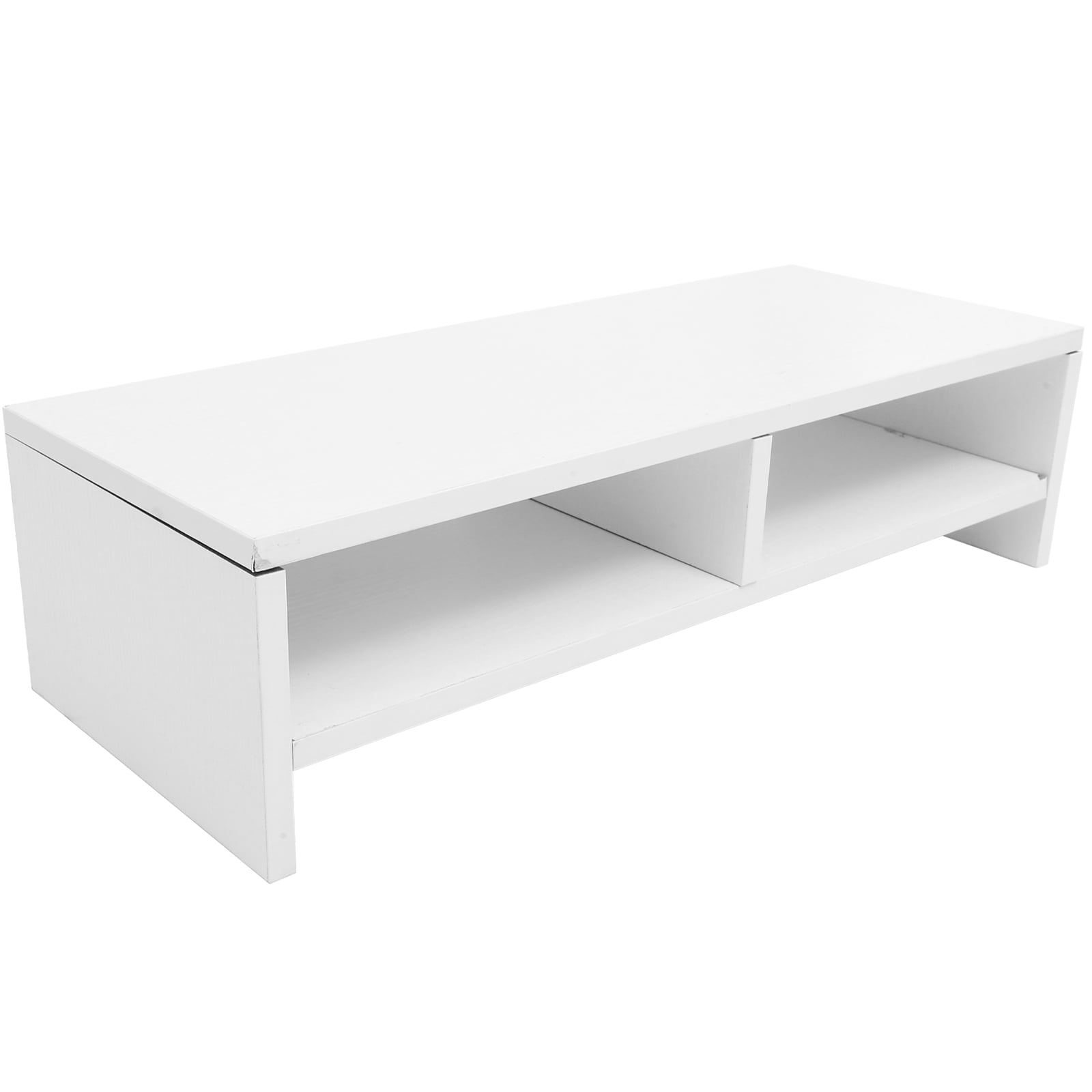 Masteelf White Wooden Monitor Stand for Desk with Double Layer Storage ...
