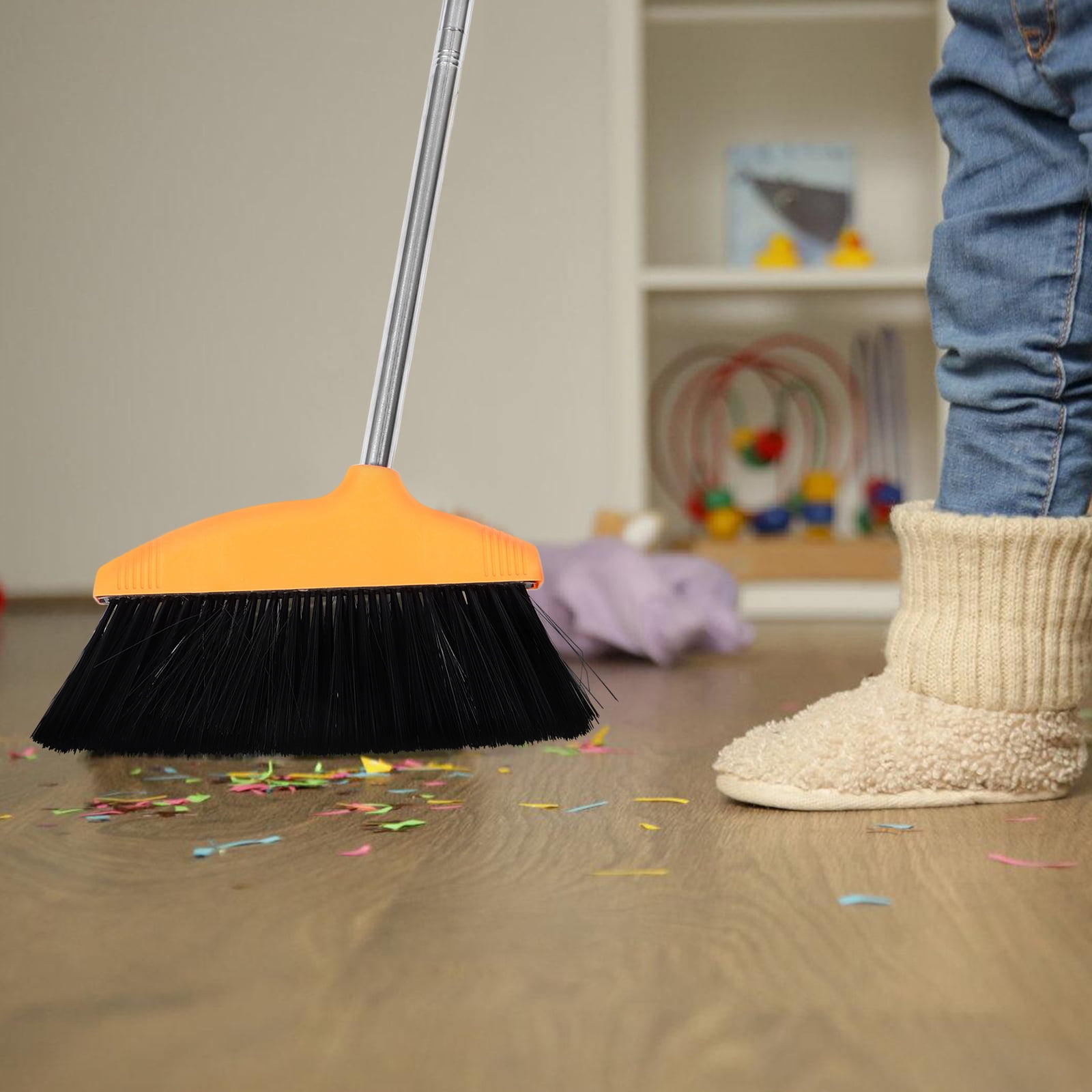 Masteelf Wide Angle Broom with Long Handle, Heavy Duty Floor Broom ...