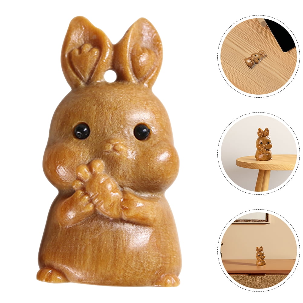 Masteelf Wood Easter Rabbit Figurine Small Bunny Statue Easter Wooden ...