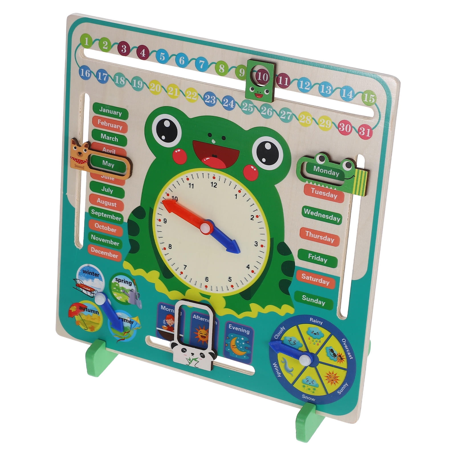 Masteelf Wooden Frog Clock and Calendar Toy Montessori Cognitive ...