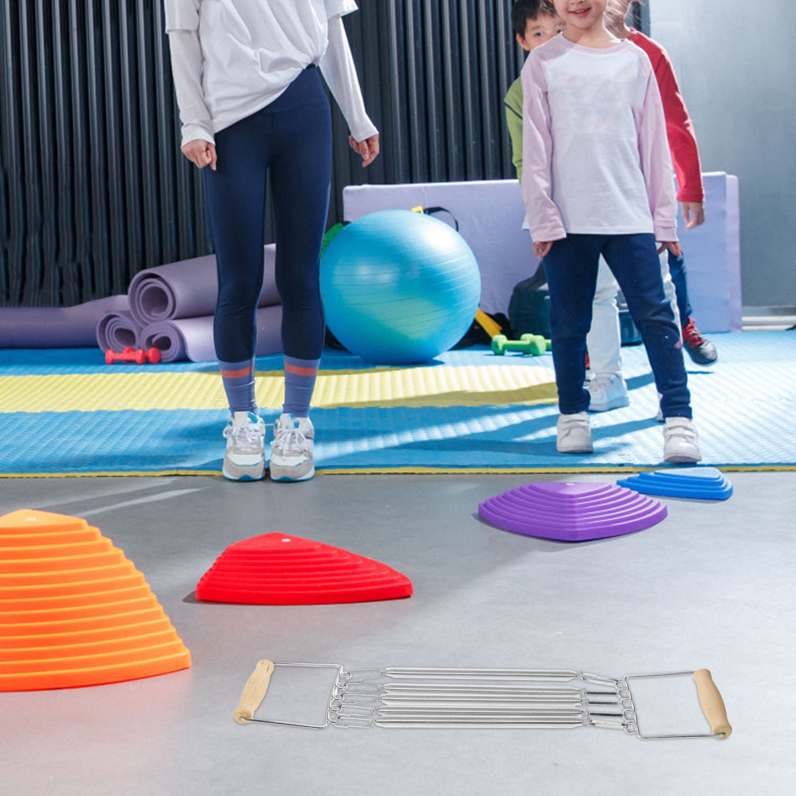 Masteelf Wooden Handle Chest Expander with Adjustable Springs 1 Set ...