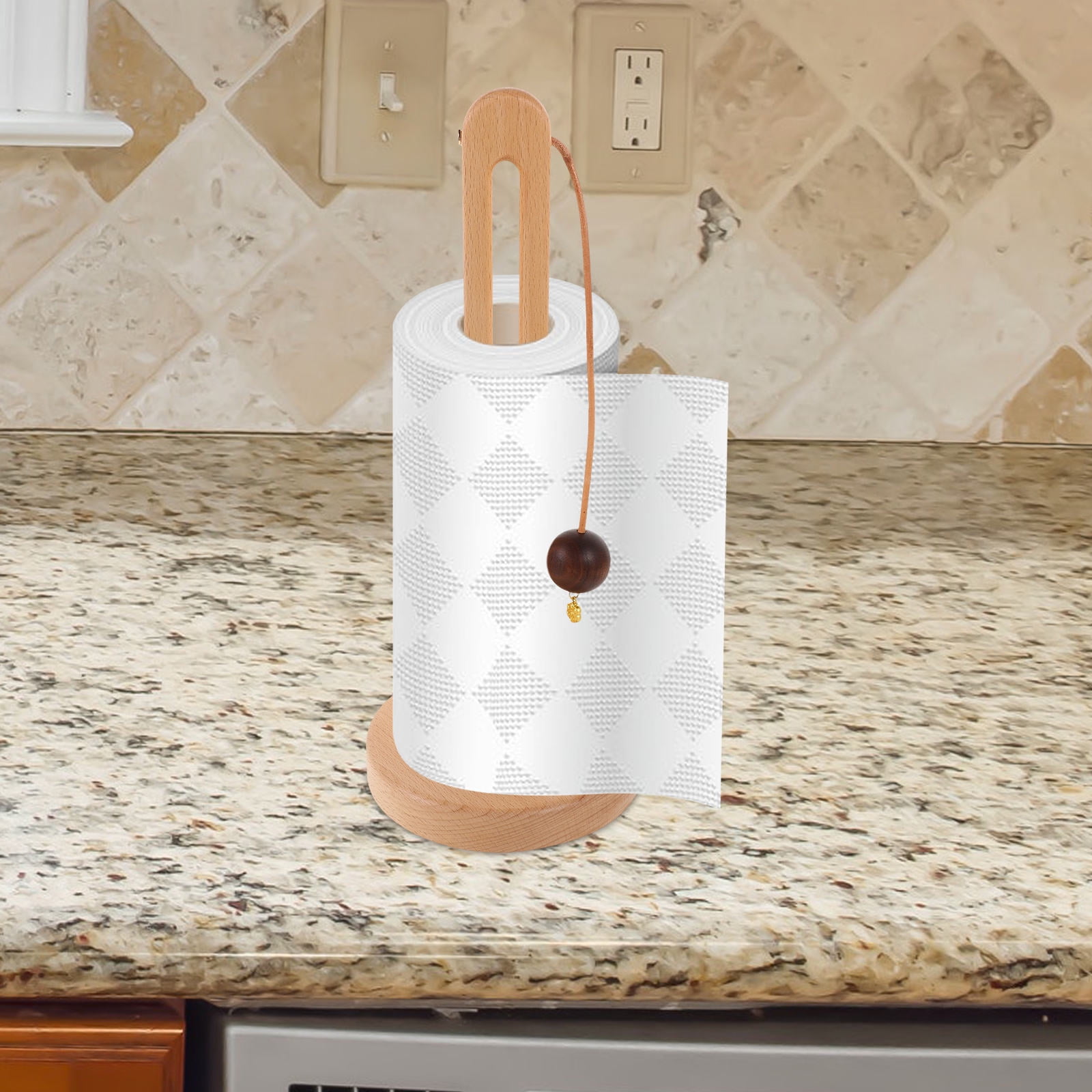 Masteelf Wooden Paper Towel Holder Space-Saving Freestanding Paper ...