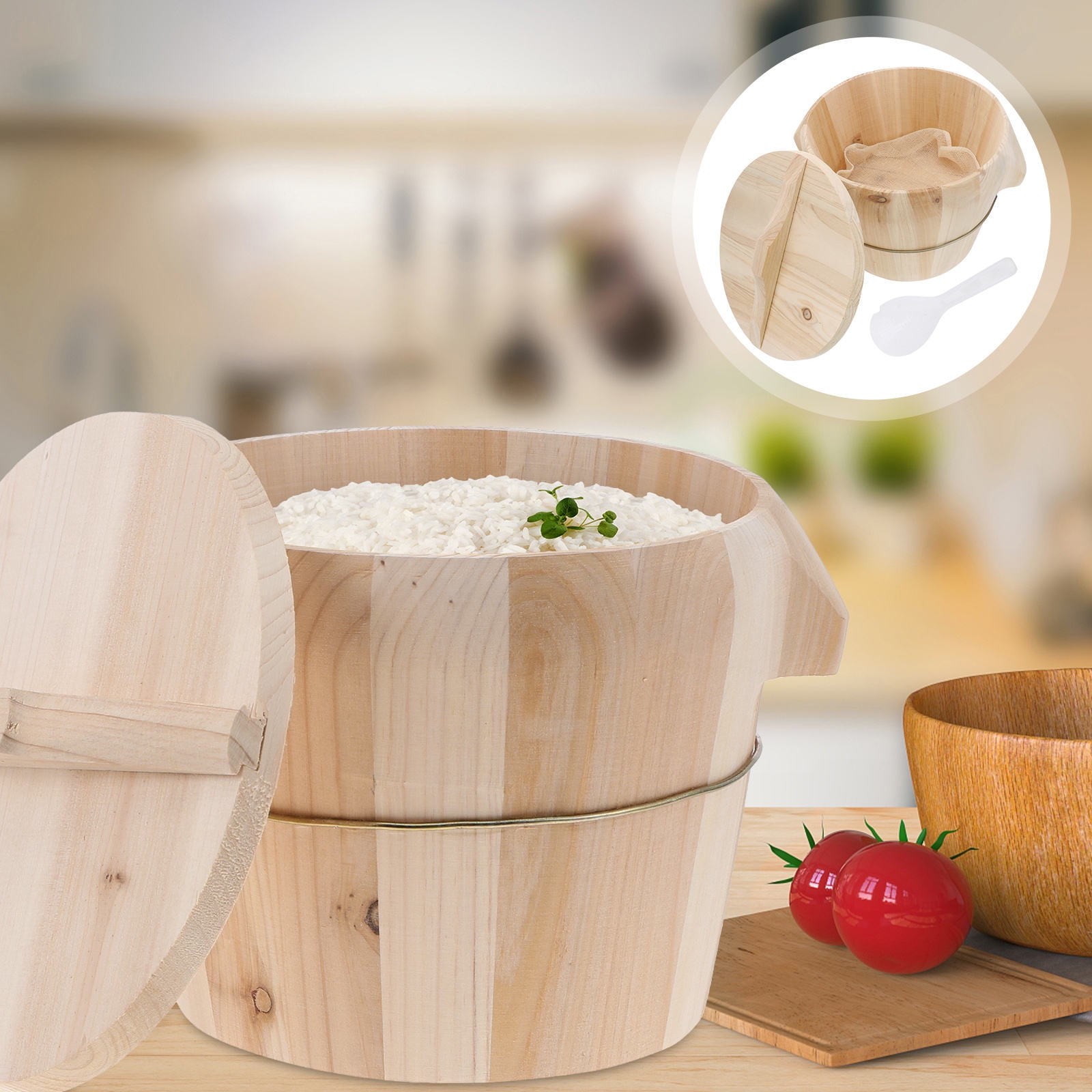 Masteelf Wooden Steamed Barrel Kitchen Tool Thermal Rice Bucket Baby ...