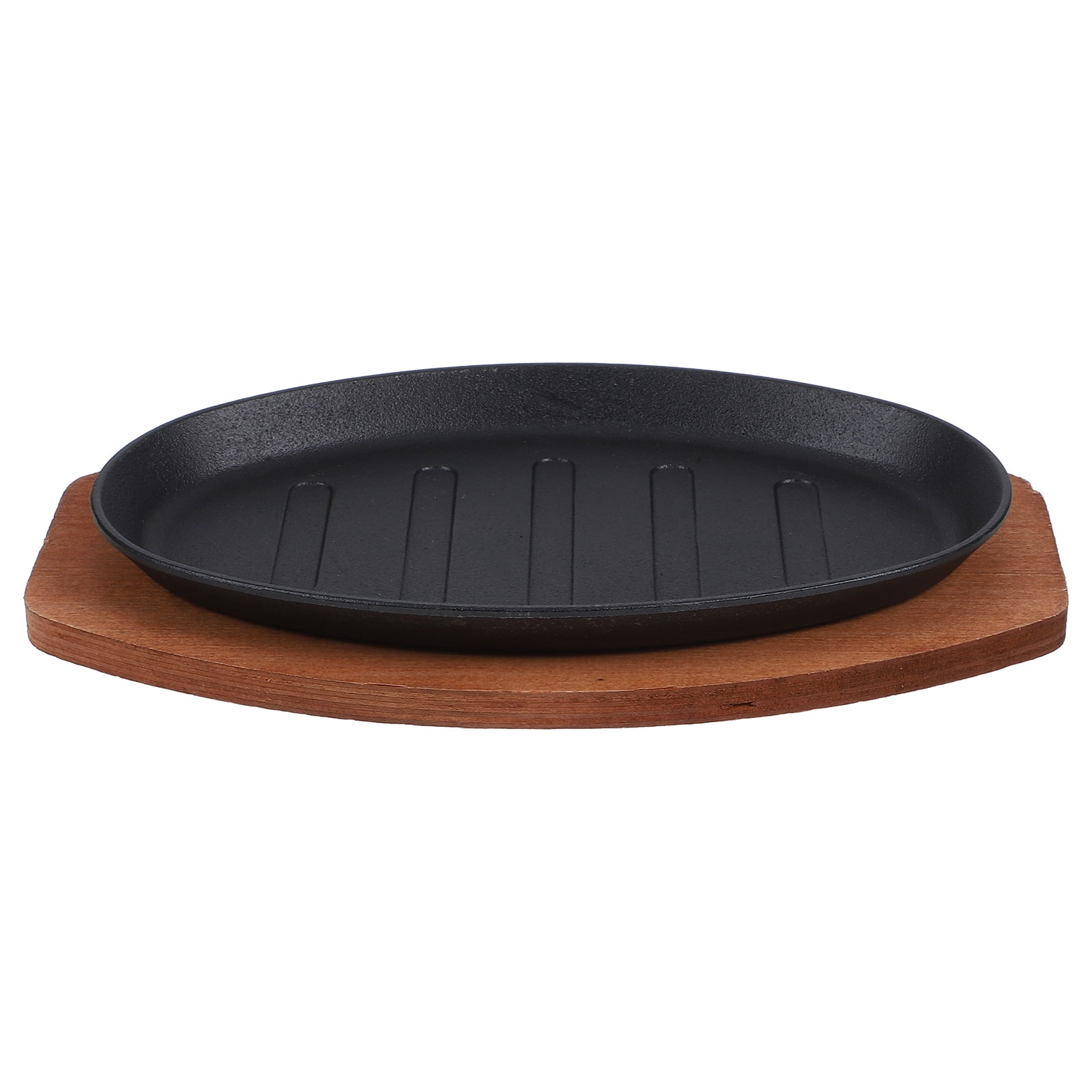 Masteelf Wooden Tray with Iron Steak Plate Set for Kitchen Use Assorted ...