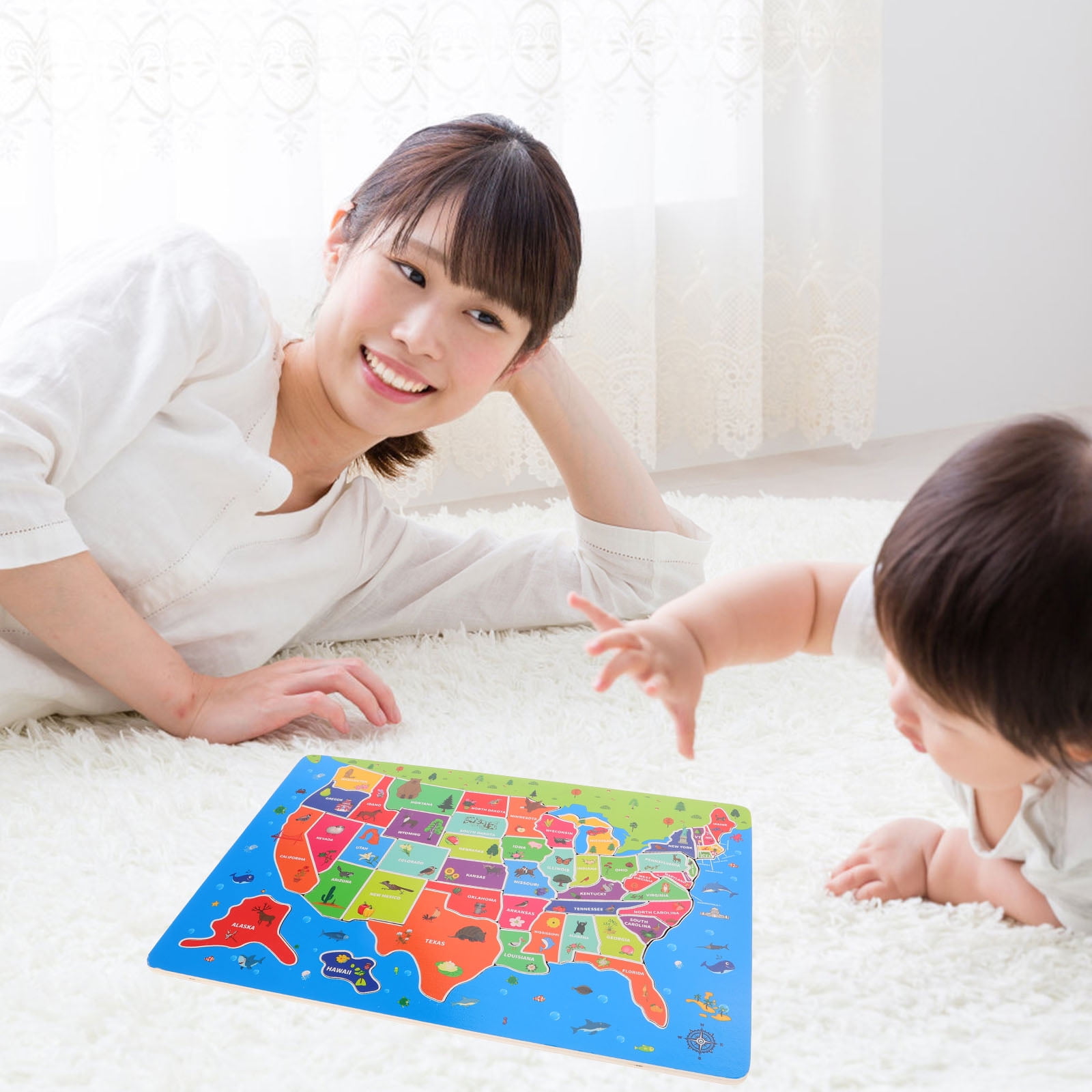 Masteelf Wooden USA Map Jigsaw Puzzles United States Map Puzzle Us Map ...