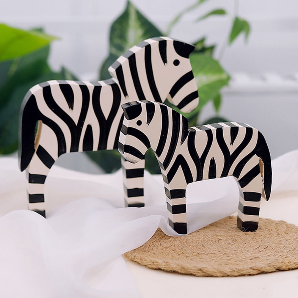 IDEANATEGRATE Zebra Statue Wooden Assorted Color 2Pcs 7.9x7.5in ...
