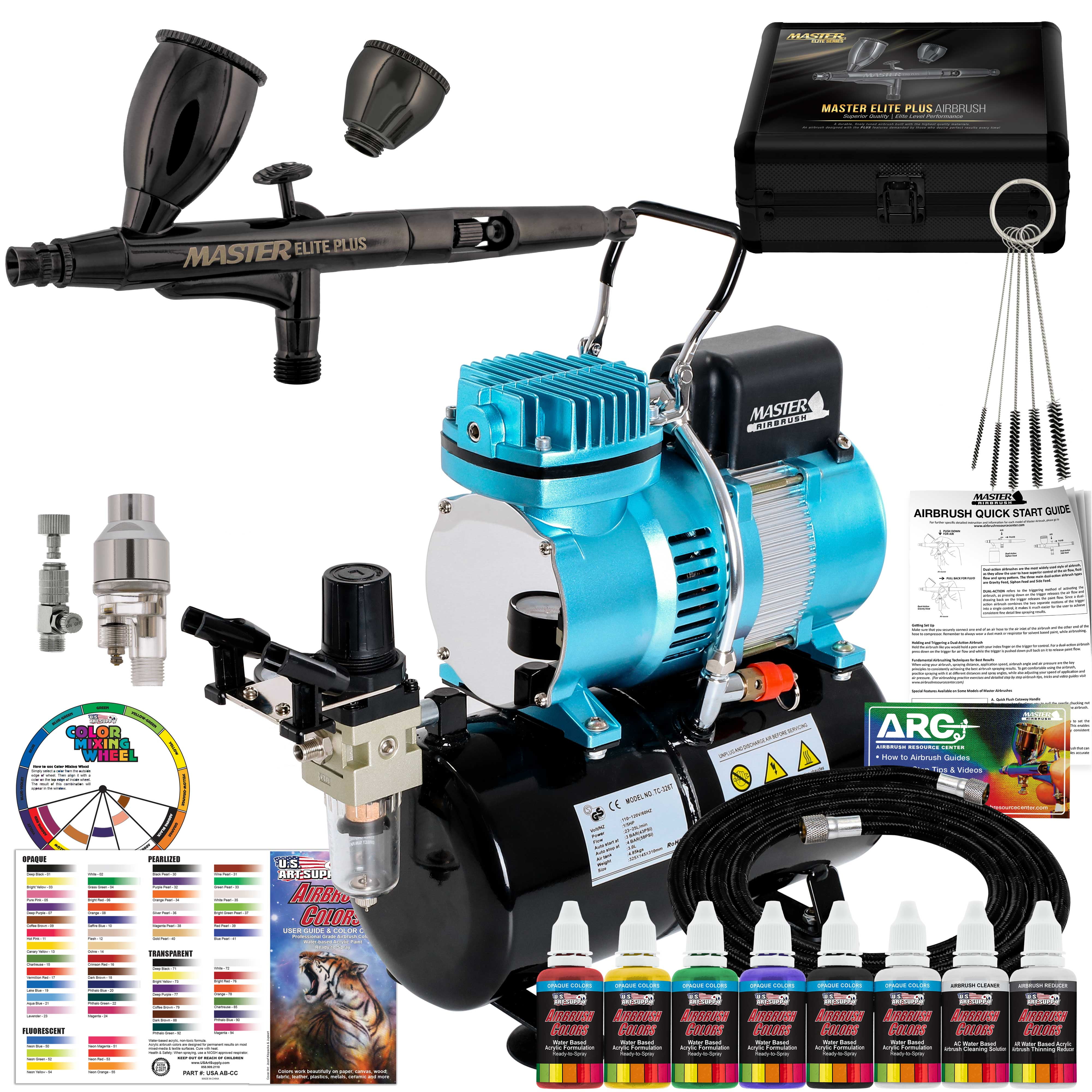 Master Airbrush Elite Plus Set with Cool Runner II Compressor, 0.3mm ...