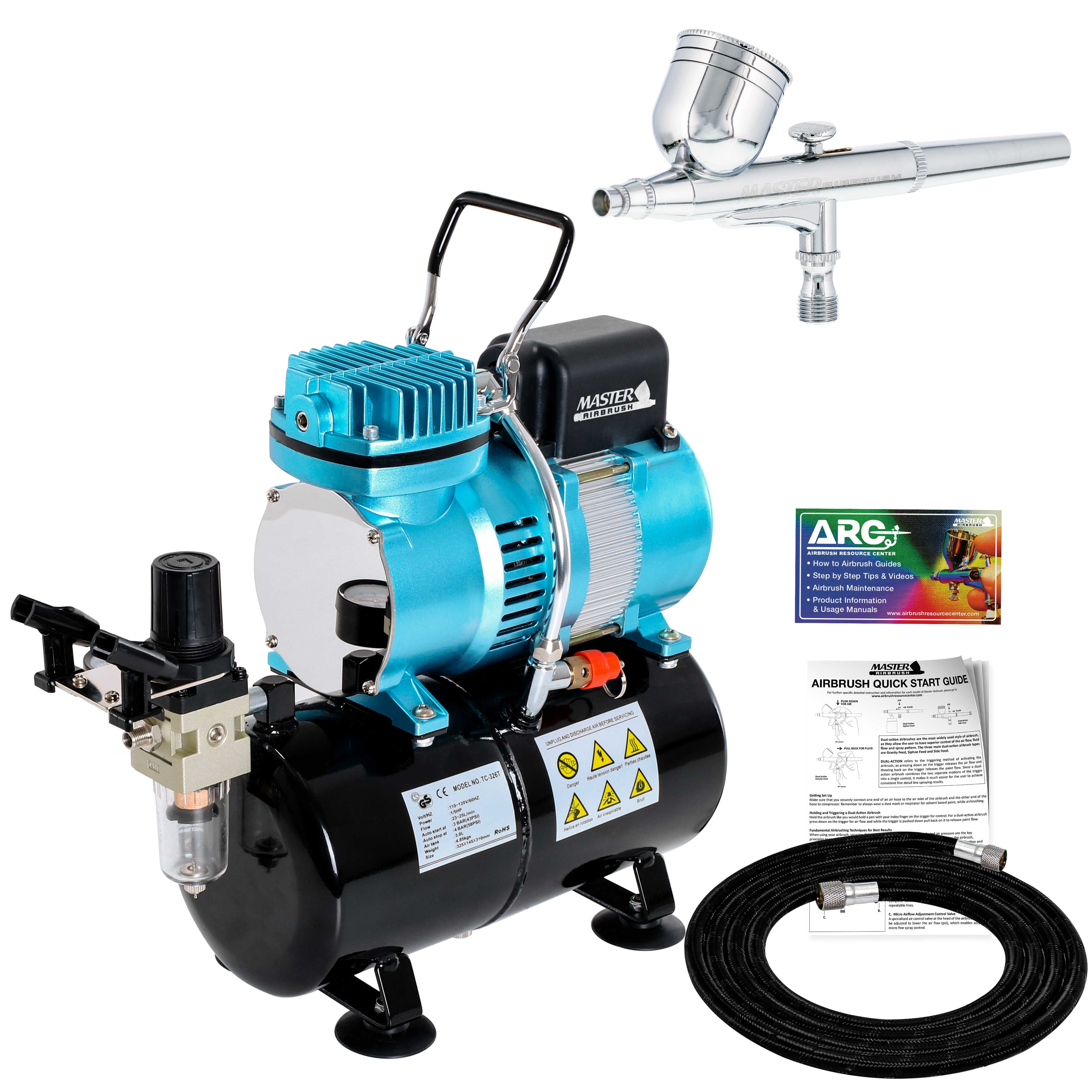 Master Airbrush Dual Fan Compressor Kit, G22 Gravity Feed Airbrush, 0.3 ...