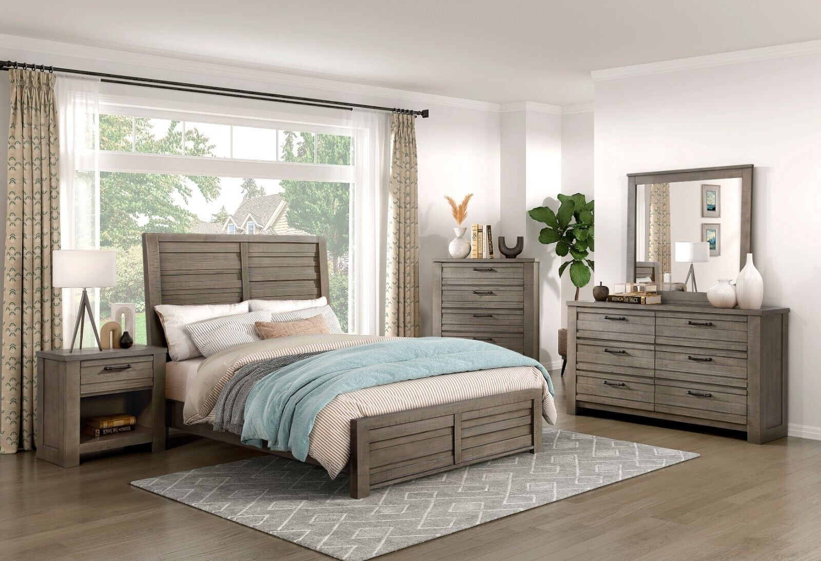 Master Bedroom Bed King Size Nightstand Dresser Mirror Chest 5pc Set ...