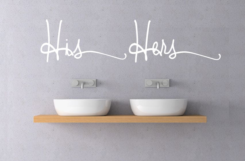 Master Bedroom Décor His Hers Cursive Art Wall Decals Bathroom Stickers ...