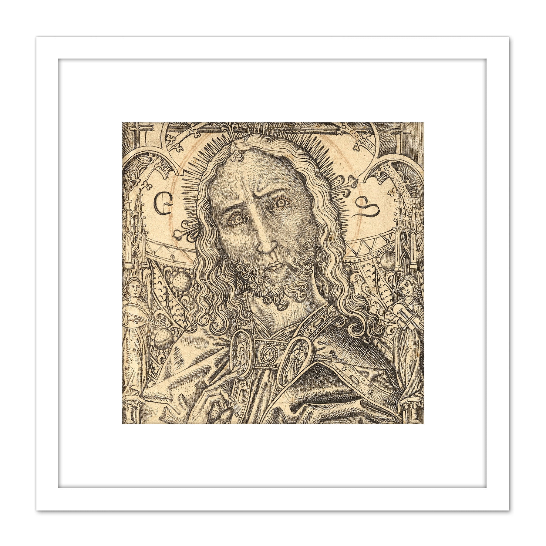 Master ES Christ Saviour Engraving Drawing 8X8 Inch Square Wooden ...