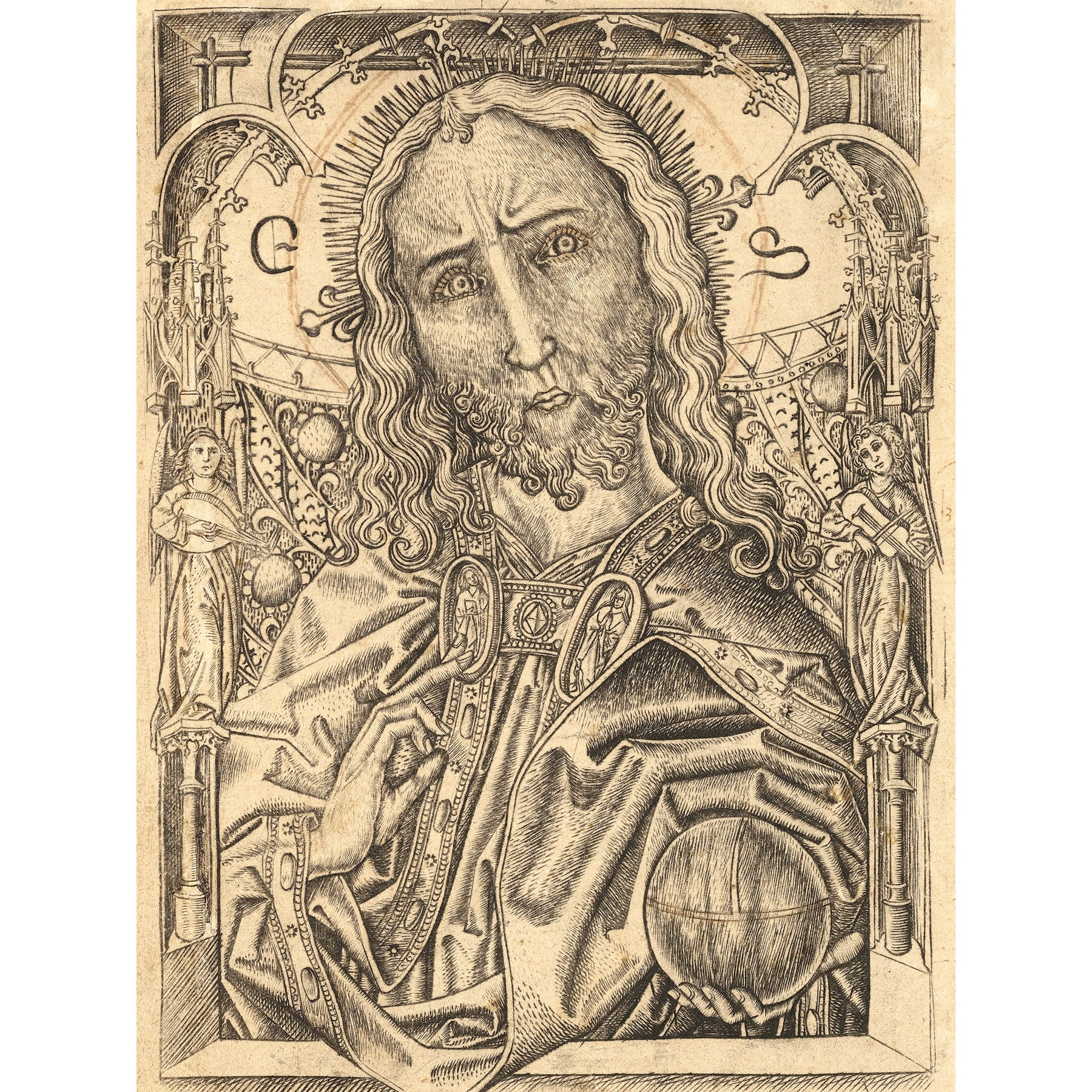 Master ES Christ Saviour Engraving Drawing Extra Large XL Wall Art ...