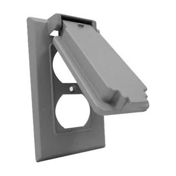Single Gang Vertical Metal Weatherproof Receptacle Cover Gray Finish