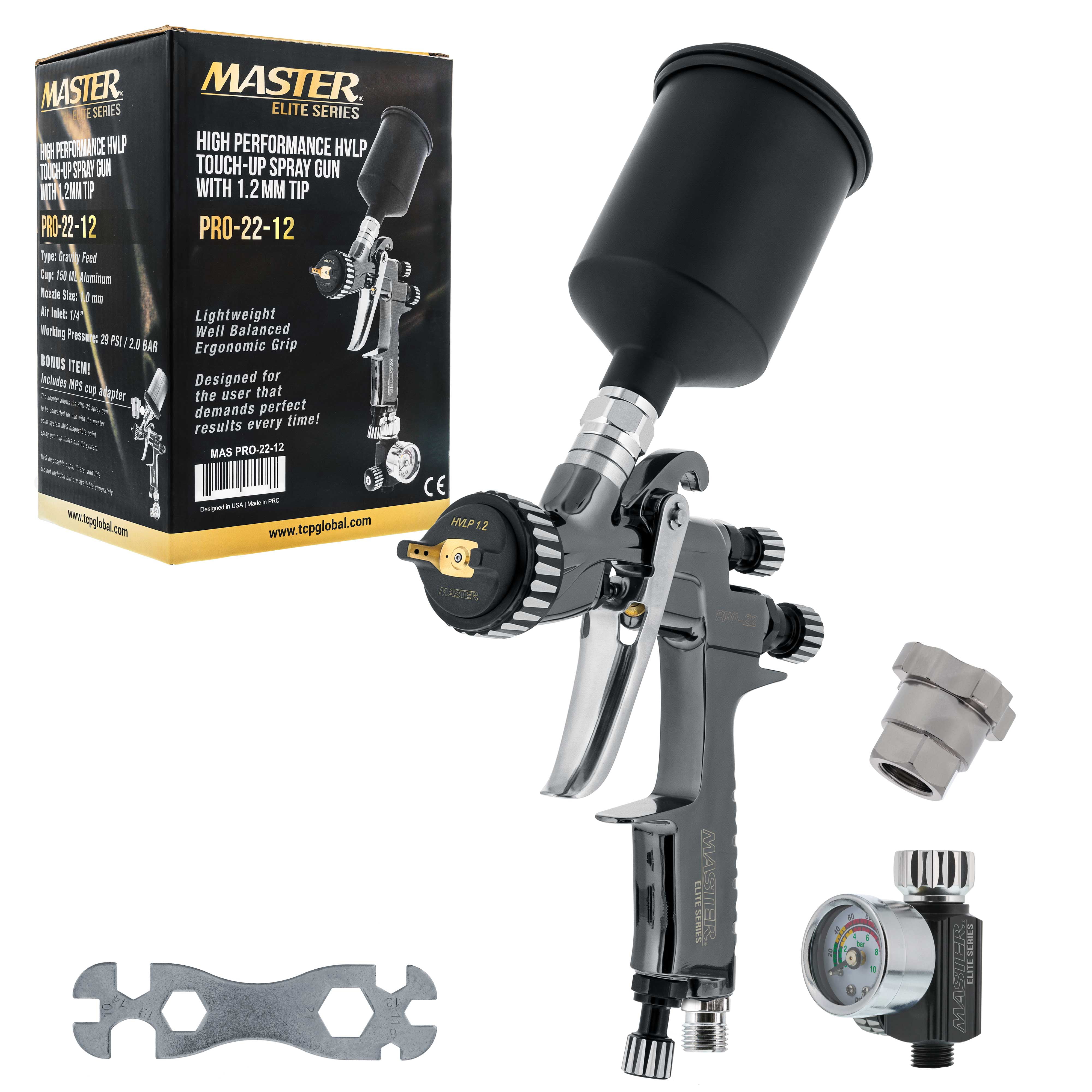 Master Elite High-Performance PRO-22 Series HVLP Touch Up Spray Gun with 1.2mm Tip and Air ...