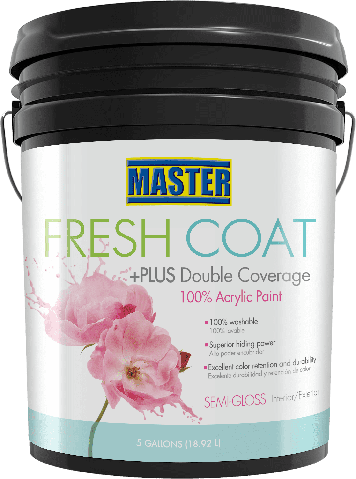 Master Fresh Coat Double Coverage 100% Acrylic Paint Semi Gloss White 5 ...