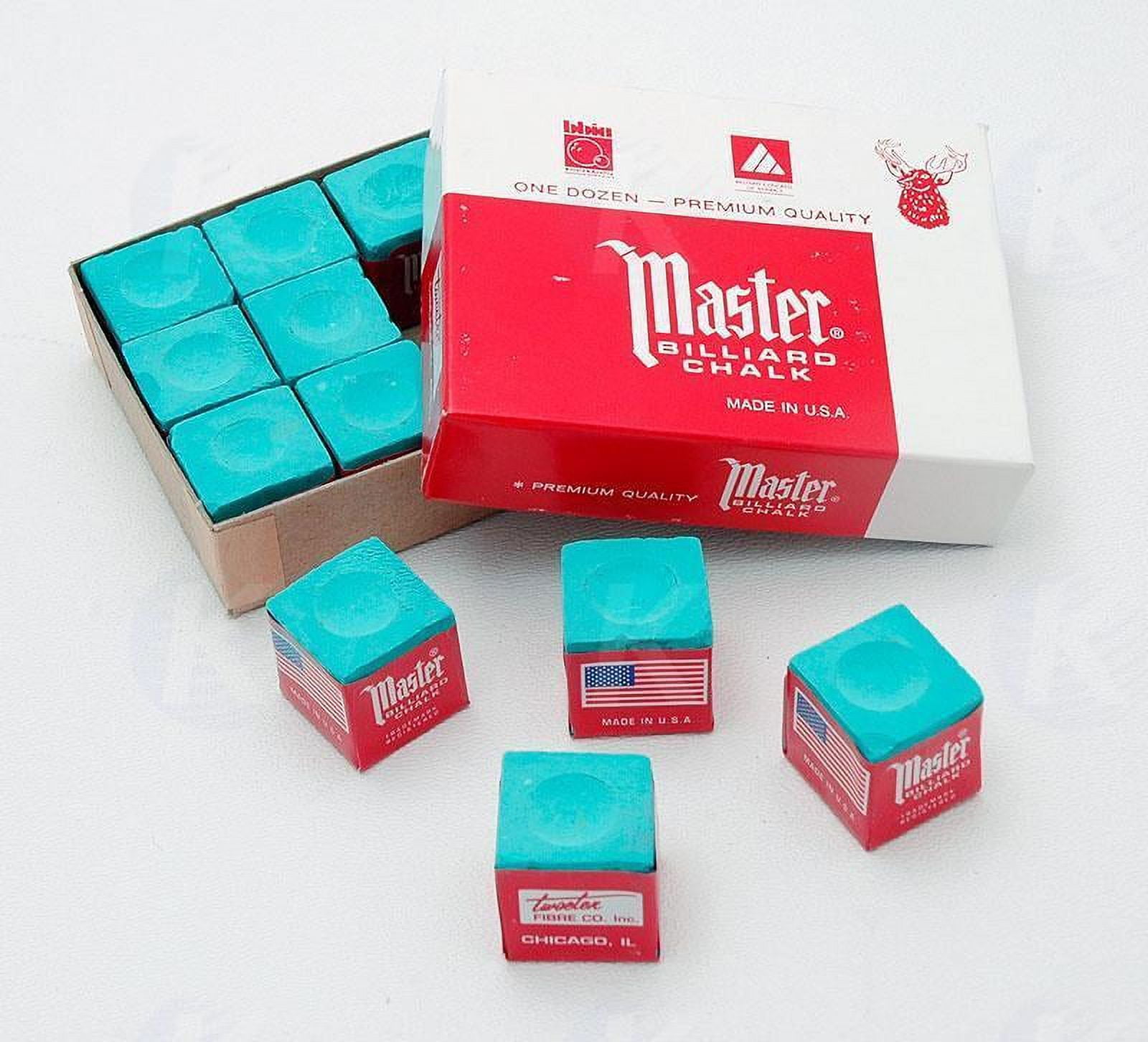 Master Green Pool Billiard Cue Q Stick Chalk, 12-Pack Box, 1 Dozen ...