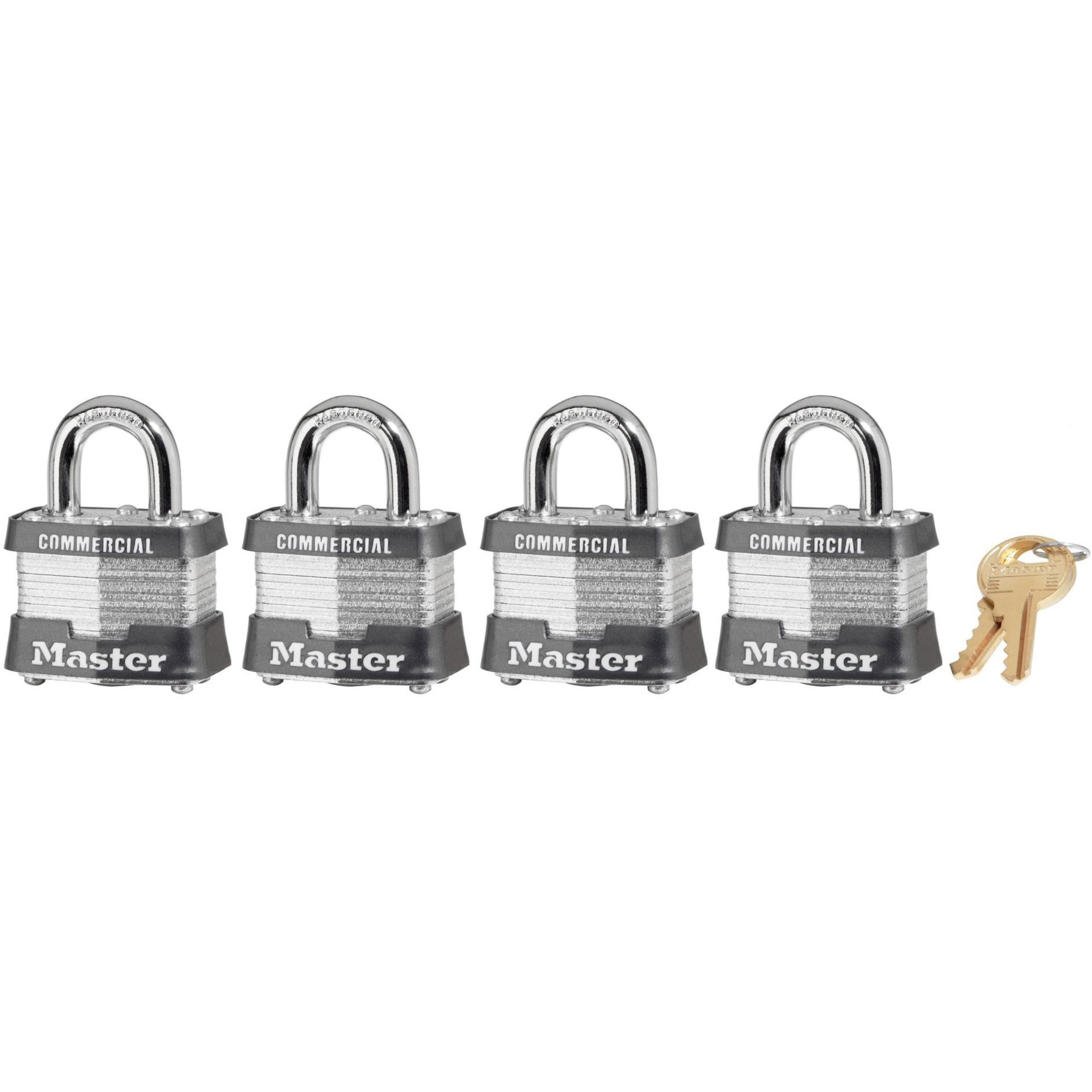 Master Lock No. 3 Laminated Steel Pin Tumbler Padlocks, 4/PK, 9/32" Dia ...