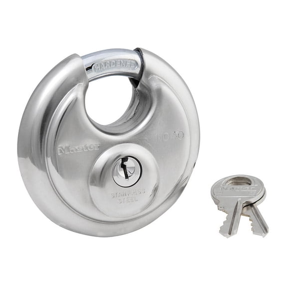 Master Lock Stainless Steel 4-Pin Cylinder Disk Padlock, 2-3/4 in. Wide ...