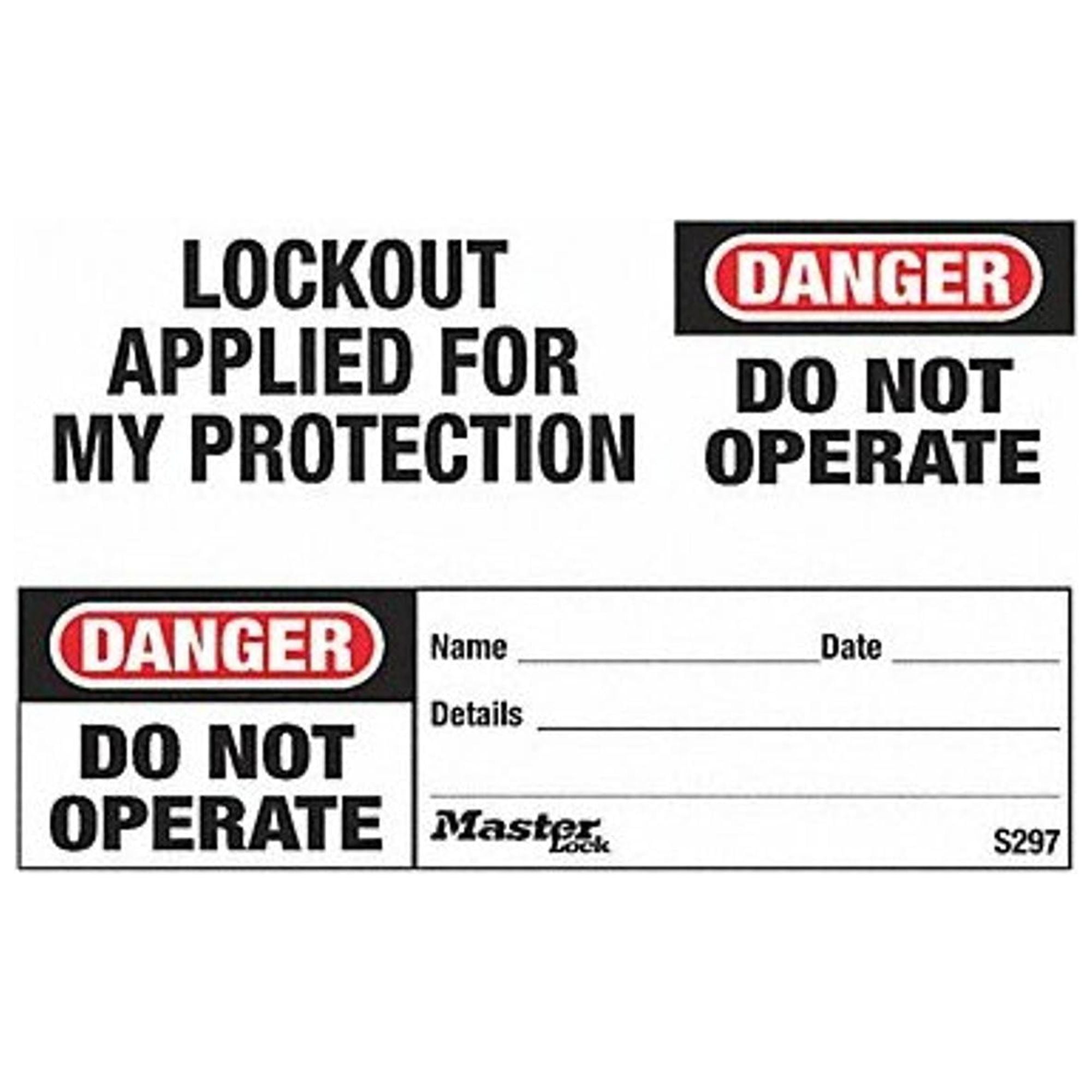 Master Lock Safety Tag,Danger - Do Not Operate,PK100 S297 - Walmart.com