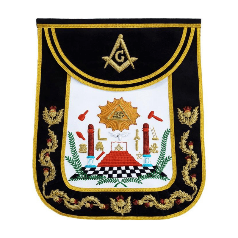 Master Mason Blue Lodge Apron – Black Chenille with Square & Compass G ...