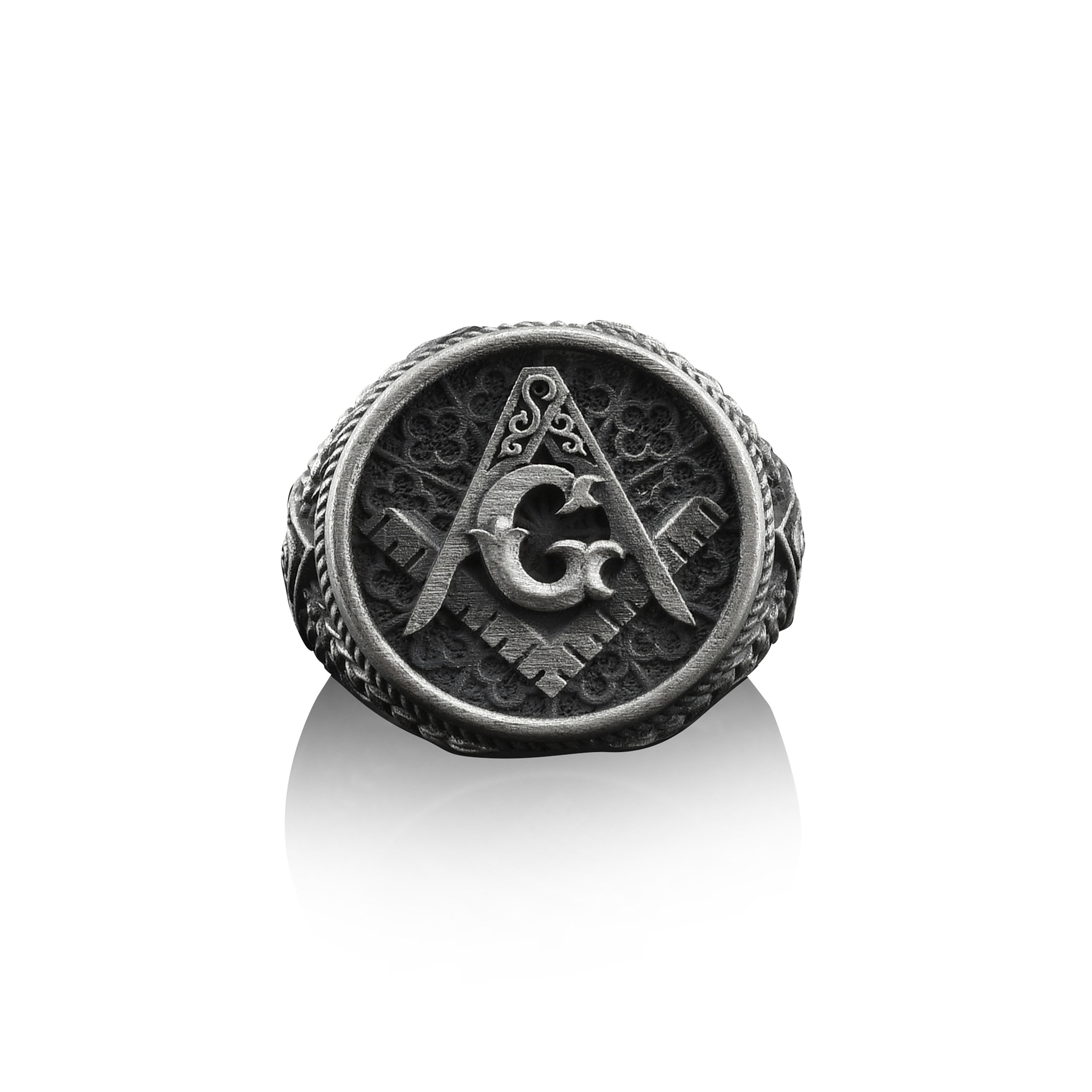 Master Mason Handmade Sterling Silver Men Signet Ring, Freemason Symbol ...